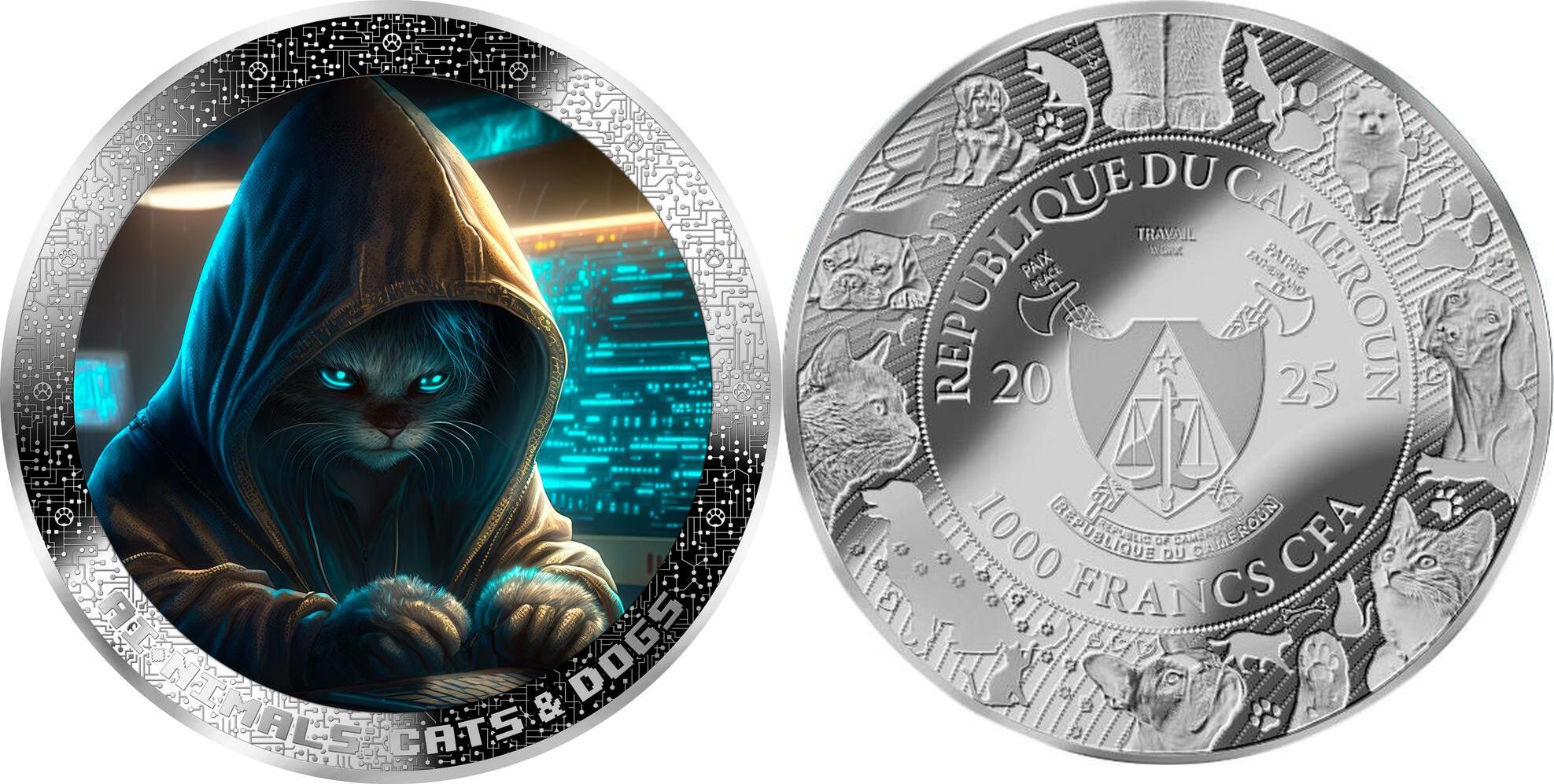 HACKER CAT AI-NIMALS 1 Oz Silver Coin 1000 Francs Cameroon 2025 ...