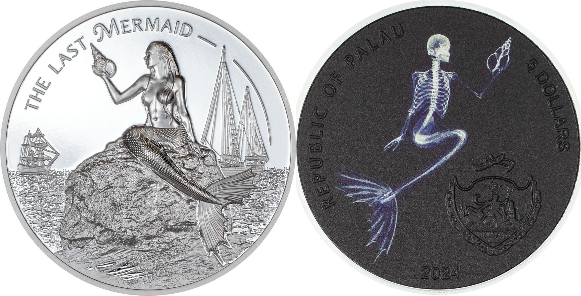 5 Dollars LAST MERMAID X Ray 1 Oz Silver Coin 5$ Palau 2024 Proof | MA ...