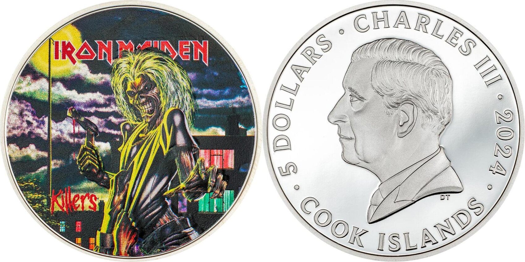 5 Dollars KILLERS Iron Maiden 1 Oz Silver Coin 5$ Cook Islands 2024 ...
