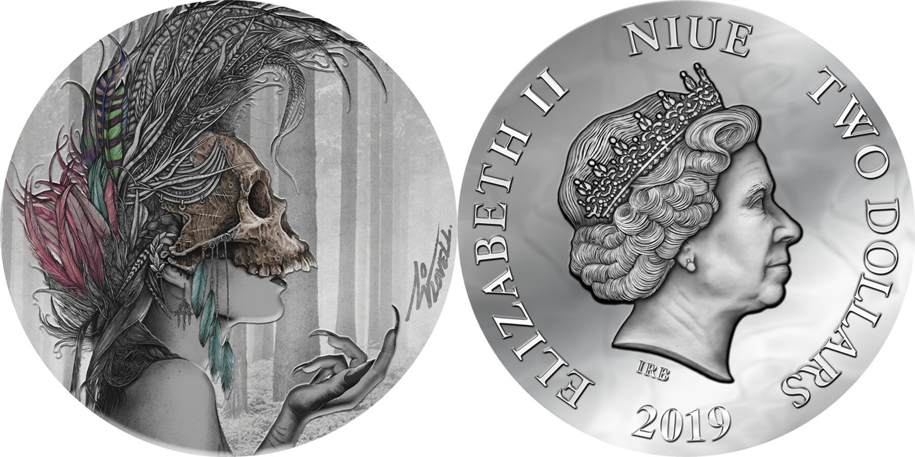 2 Dollars EVANESCA Dark Beauties Silver Coin 2$ Niue 2019 Antique ...