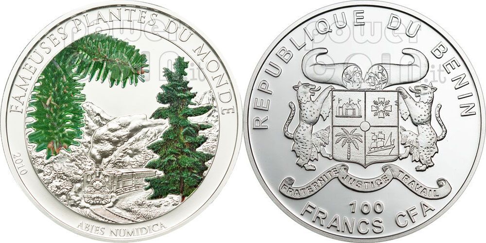 CHRISTMAS TREE Famous Plants Smelling Coin 100 Francs Benin 2010 Proof ...