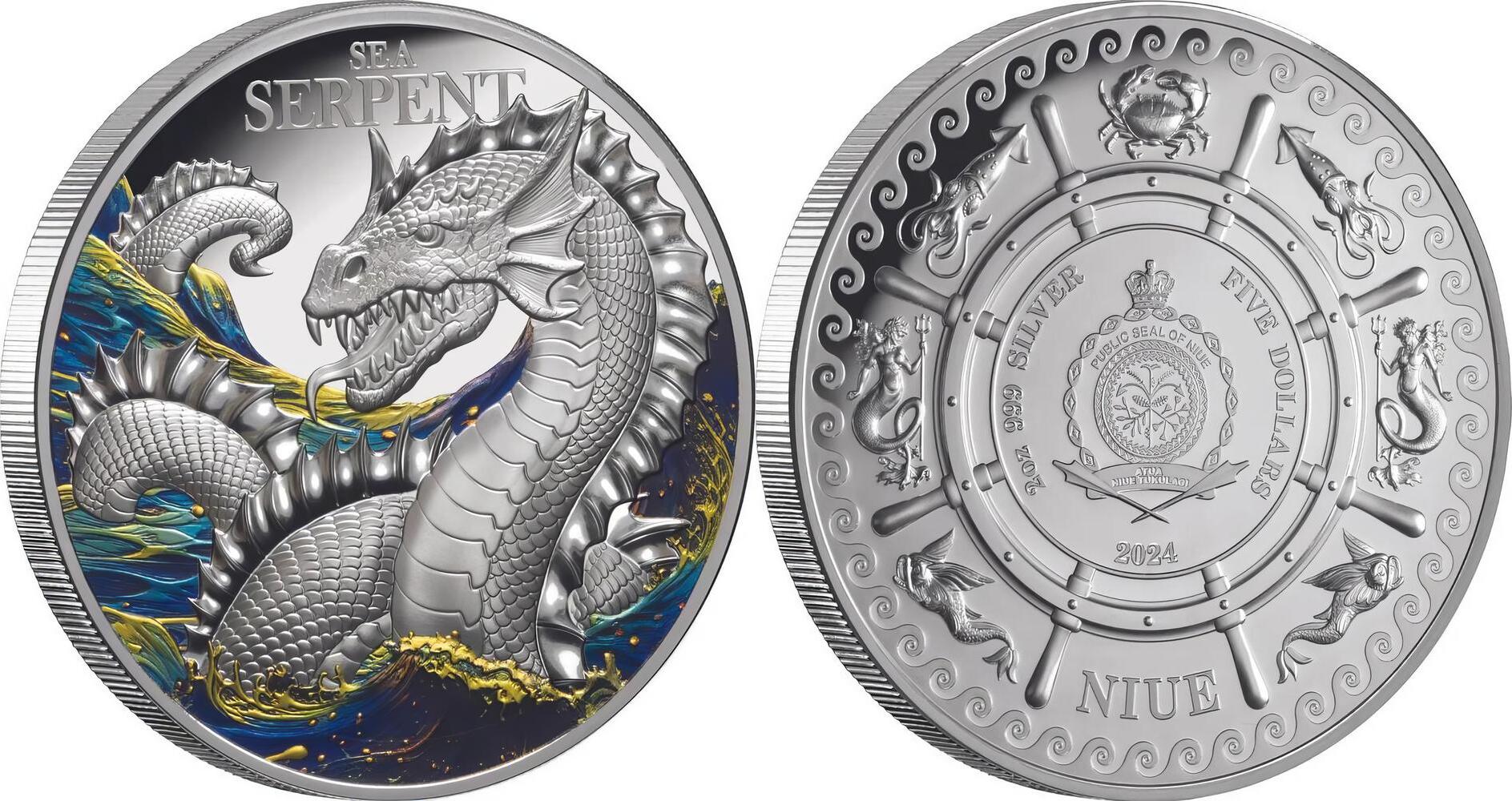 5 Dollars SEA SERPENT 2 Oz Silver Coin 5$ Niue 2024 Antique Finish | MA ...