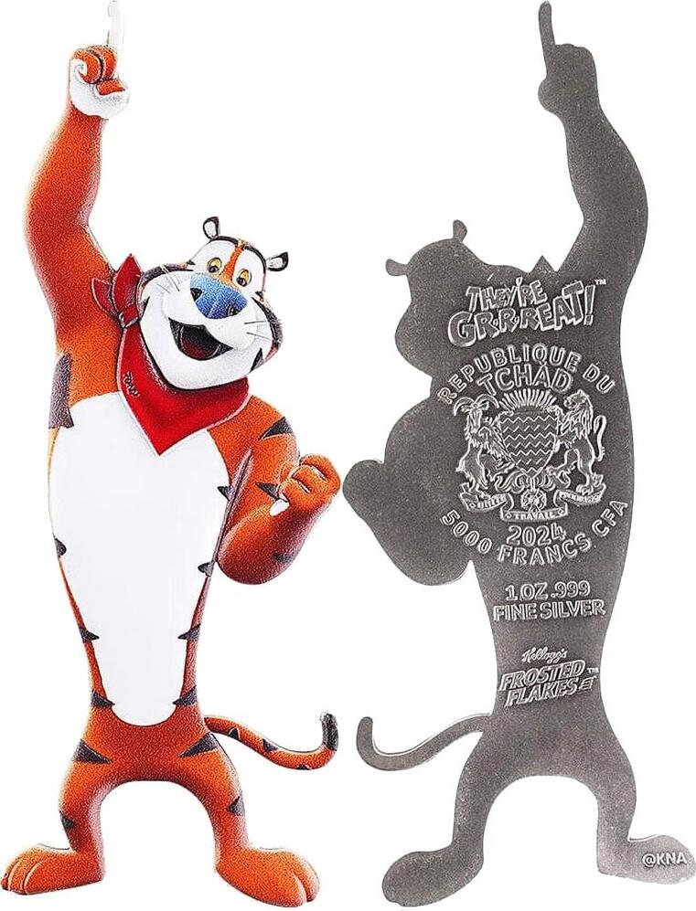 TONY THE TIGER 1 Oz Silver Coin 5000 Francs Chad 2024 Antique Finish ...