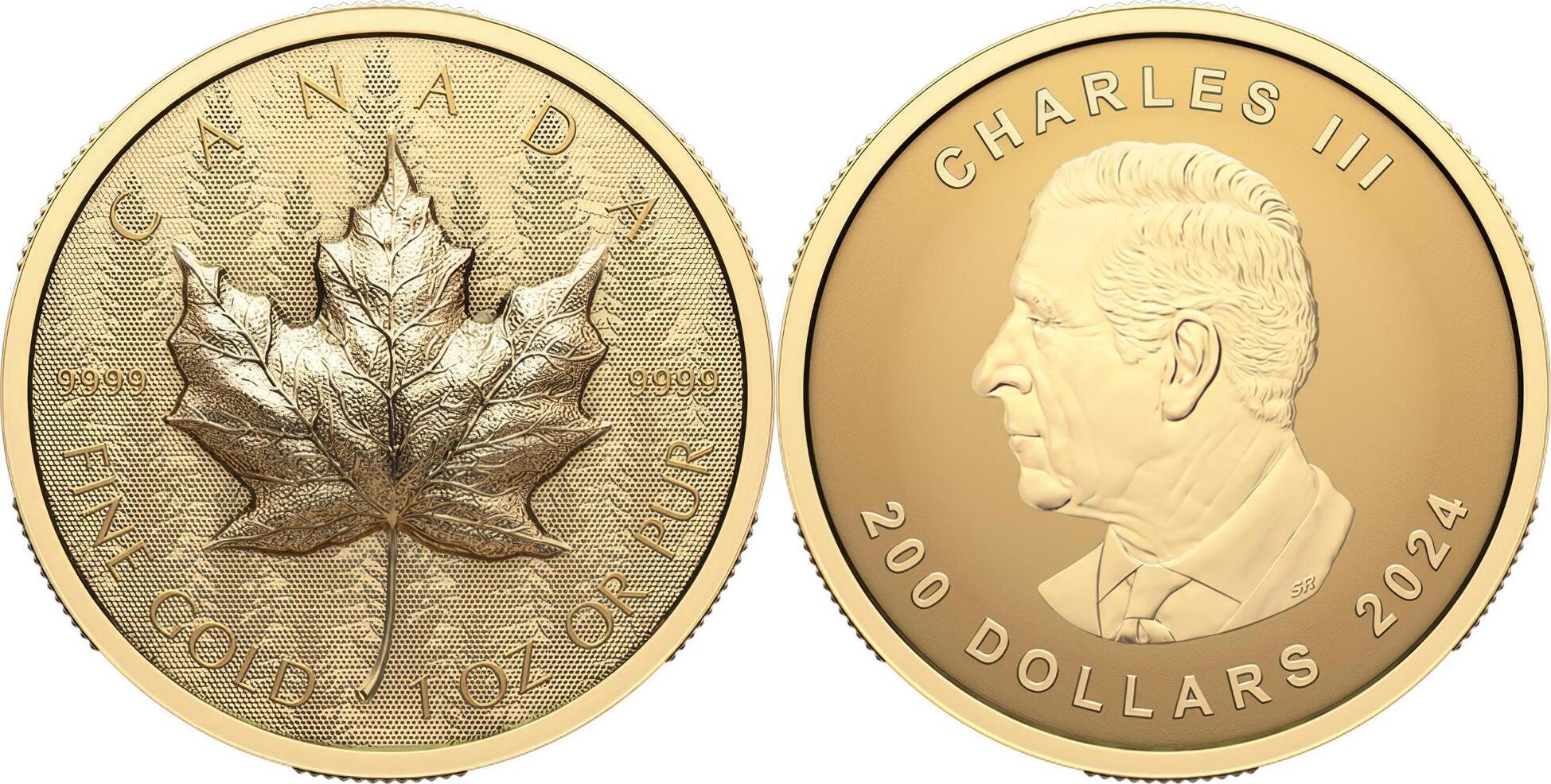 200 Dollars MAPLE LEAF Ultra High Relief 1 Oz Gold Coin 200$ Canada ...