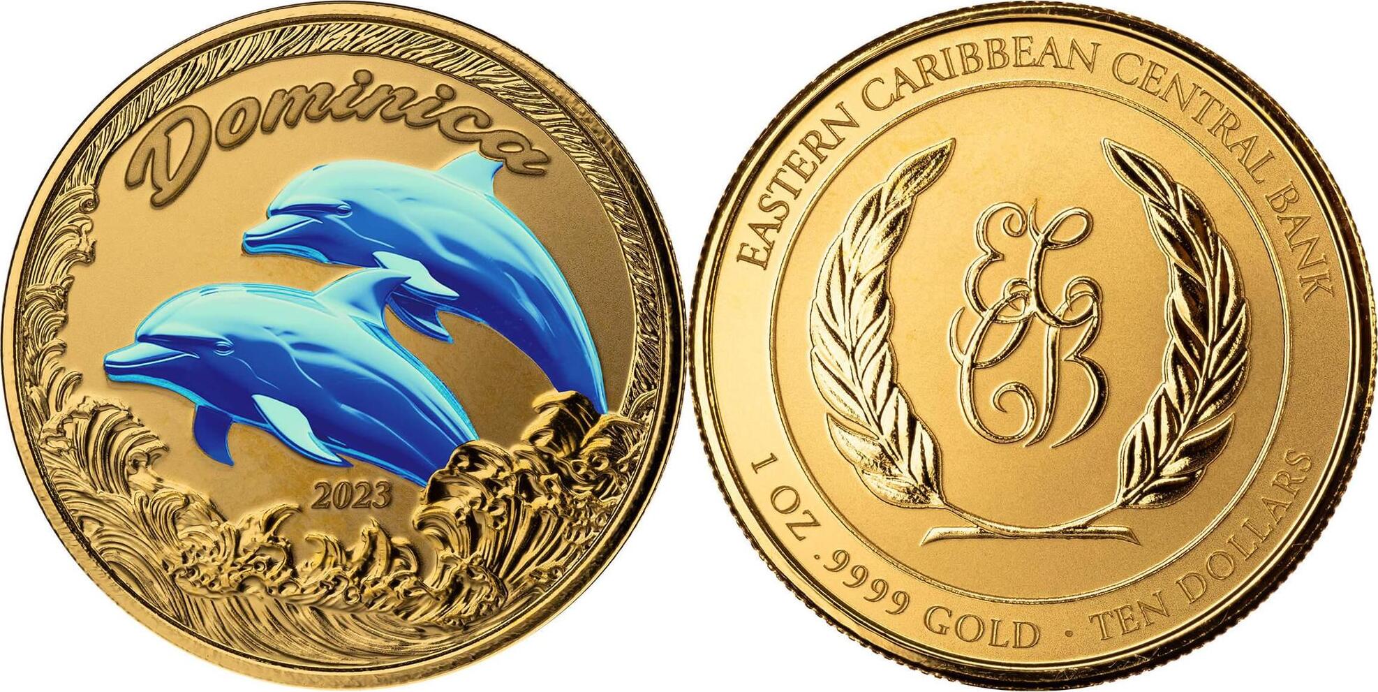 10 Dollars DOMINICA DOLPHIN EC8 1 Oz Gold Coin 10$ Eastern Caribbean ...
