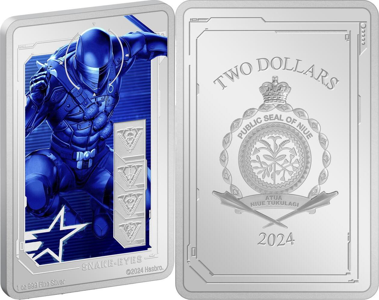 2 Dollars SNAKE EYES GI Joe Hasbro 1 Oz Silver Coin 2$ Niue 2024 Proof ...
