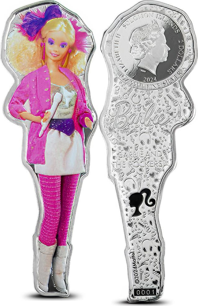 2 Dollars BARBIE AND THE ROCKERS 1 Oz Silver Coin 2$ Solomon Islands ...