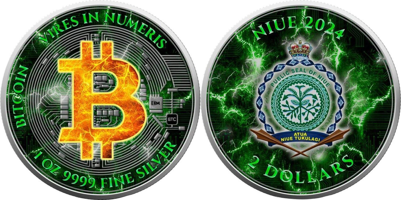 2 Dollars BITCOIN ENERGY 1 Oz Silver Coin 2$ Niue 2024 BU-Brilliant ...