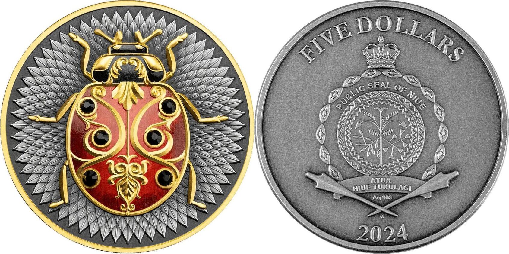 5 Dollars LADYBUG 2 Oz Silver Coin 5$ Niue 2024 Antique Finish | MA-Shops