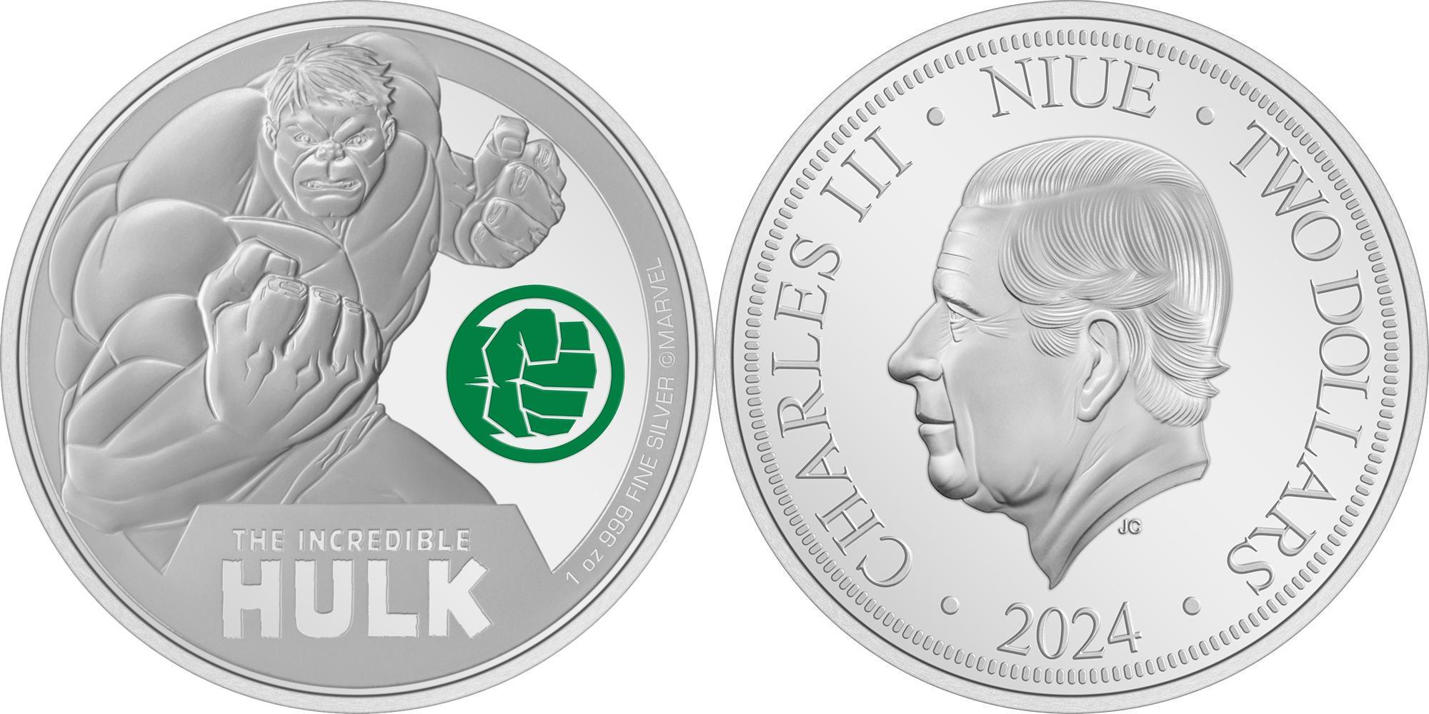 2 Dollars INCREDIBLE HULK Marvel Classic Superheroes 1 Oz Silver Coin 2 ...