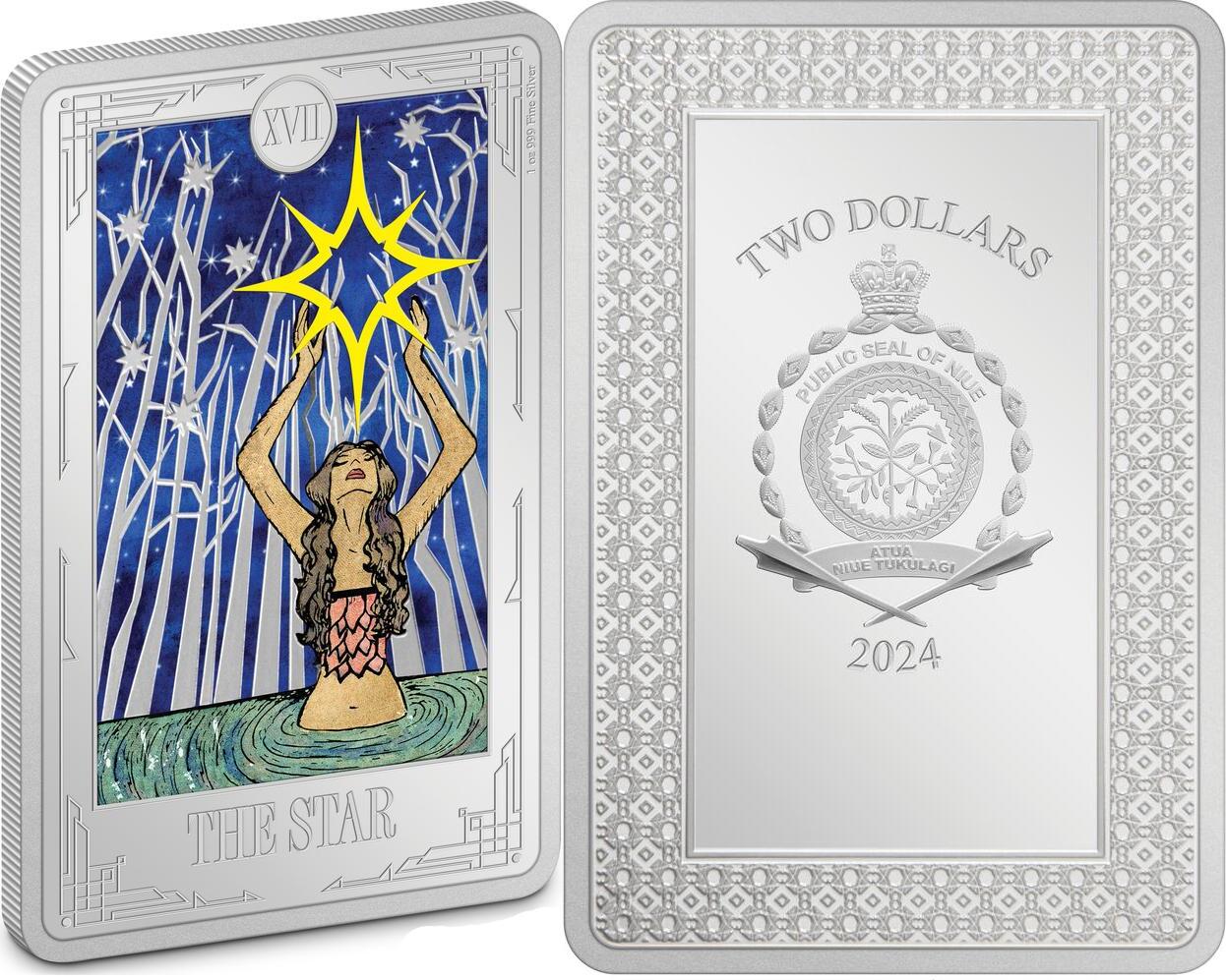 2 Dollars STAR Tarot Cards 1 Oz Silver Coin 2$ Niue 2024 Proof | MA-Shops