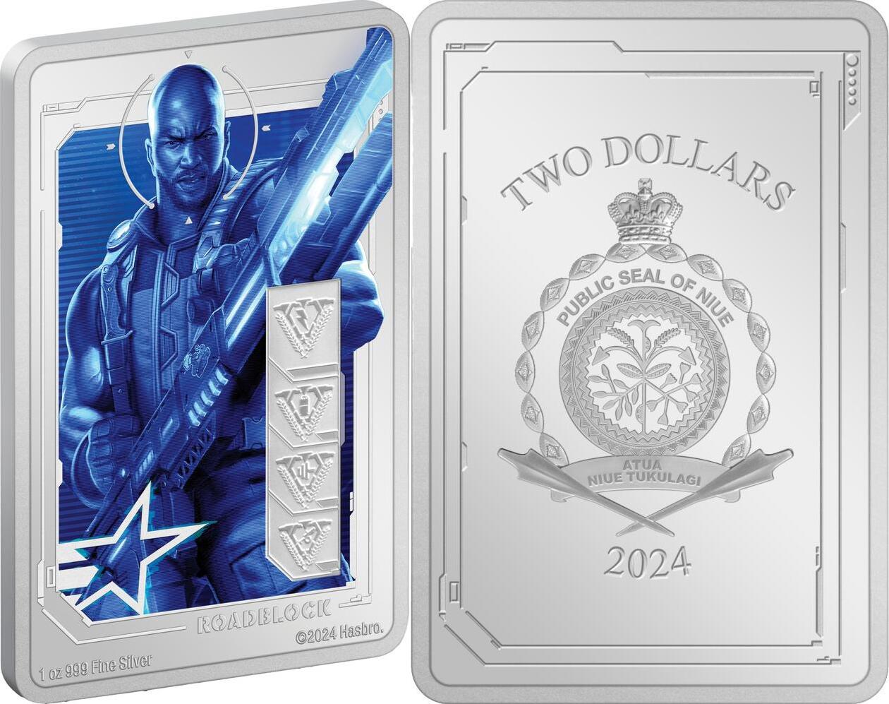 2 Dollars ROADBLOCK GI Joe Hasbro 1 Oz Silver Coin 2$ Niue 2024 Proof ...