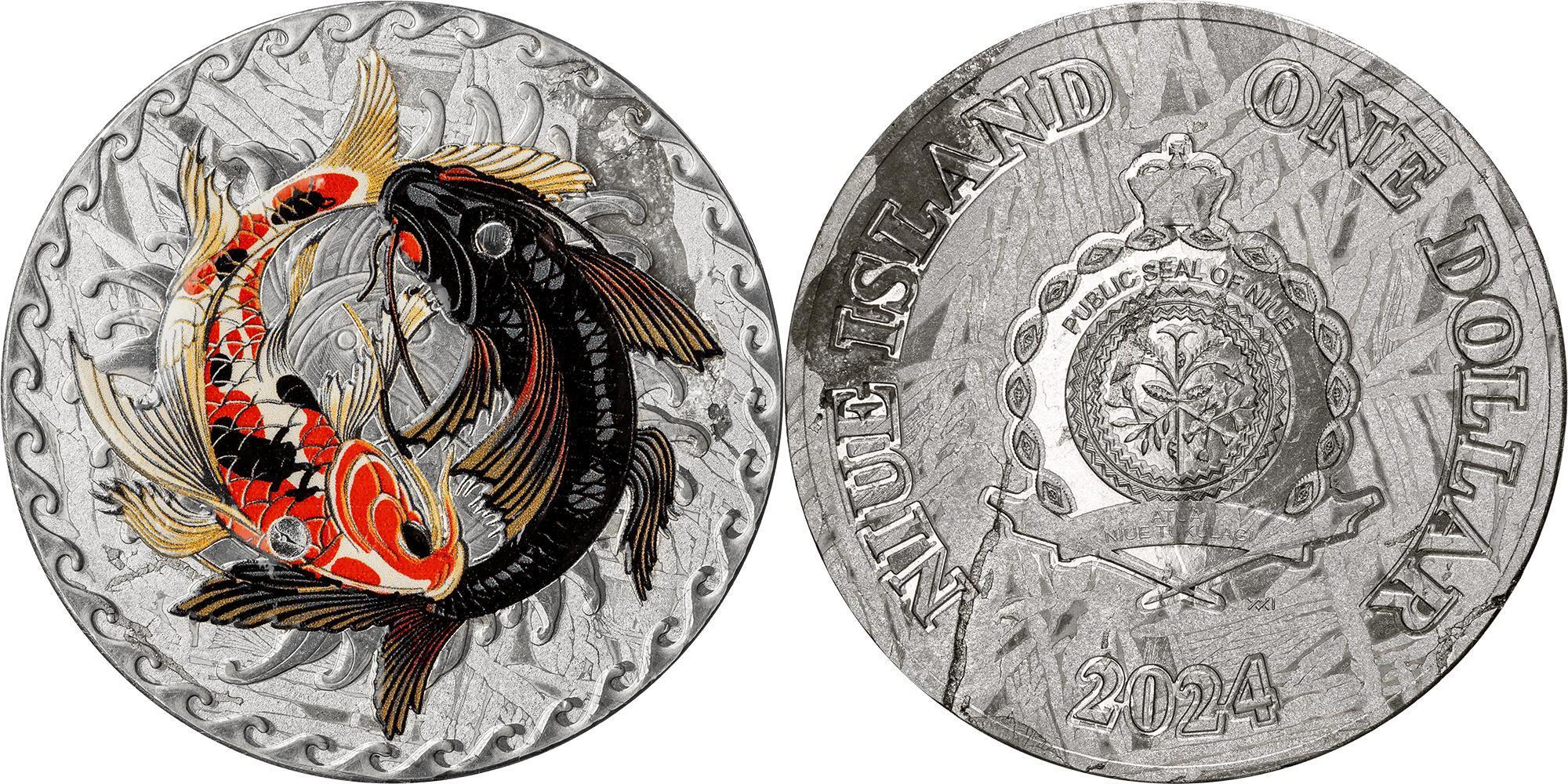 1 Dollar KOI FISH 1 Oz Meteorite Coin 1$ Niue 2024 Prooflike | MA-Shops