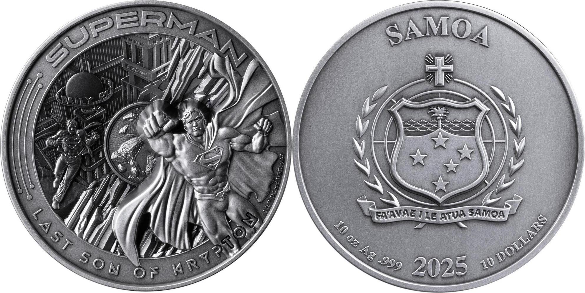 10 Dollars LAST SON OF KRYPTON Superman 10 Oz Silver Coin 10$ Samoa ...