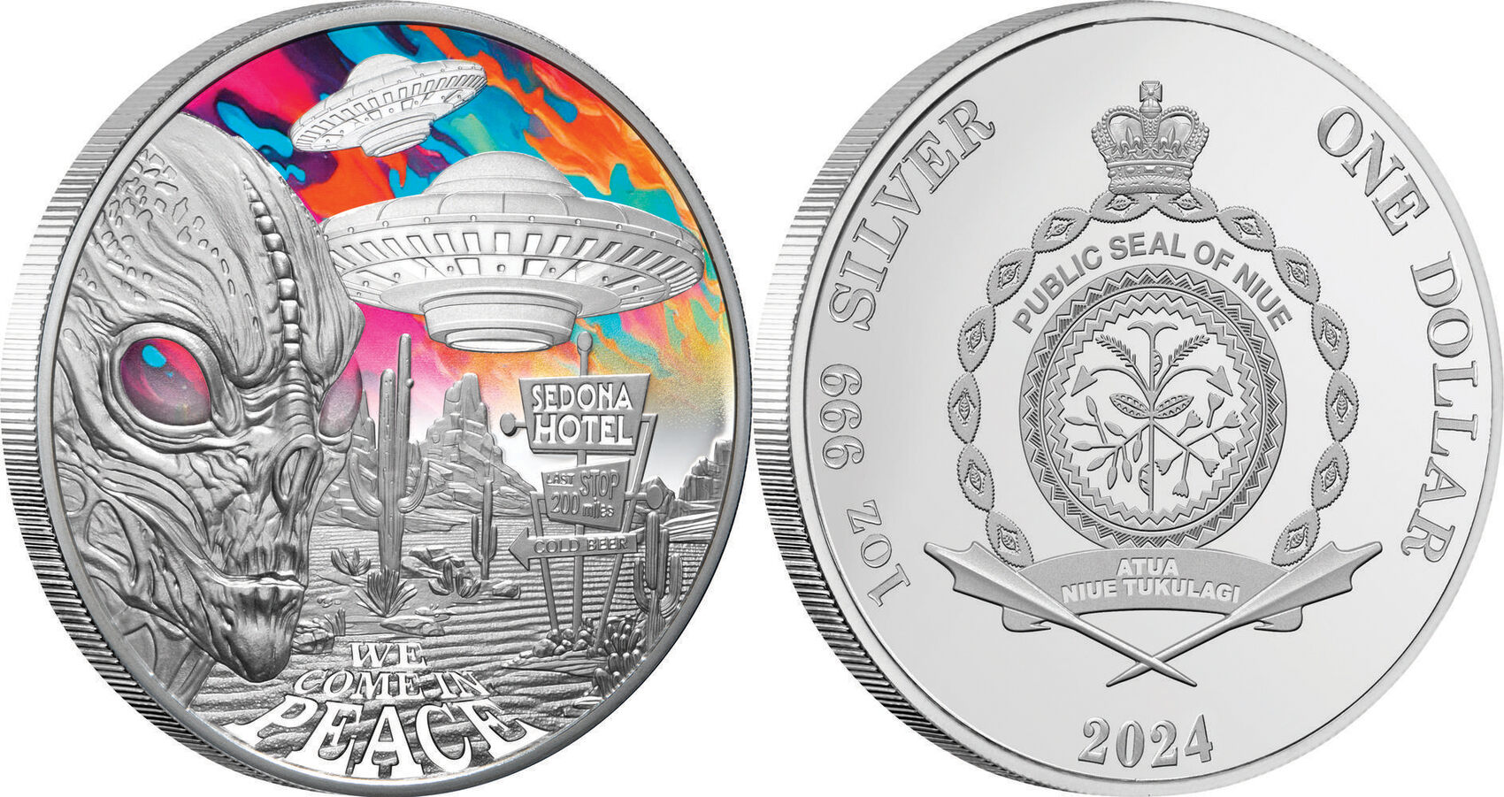 1 Dollar ALIEN ENCOUNTERS 1 Oz Silver Coin 1$ Niue 2024 Proof | MA-Shops