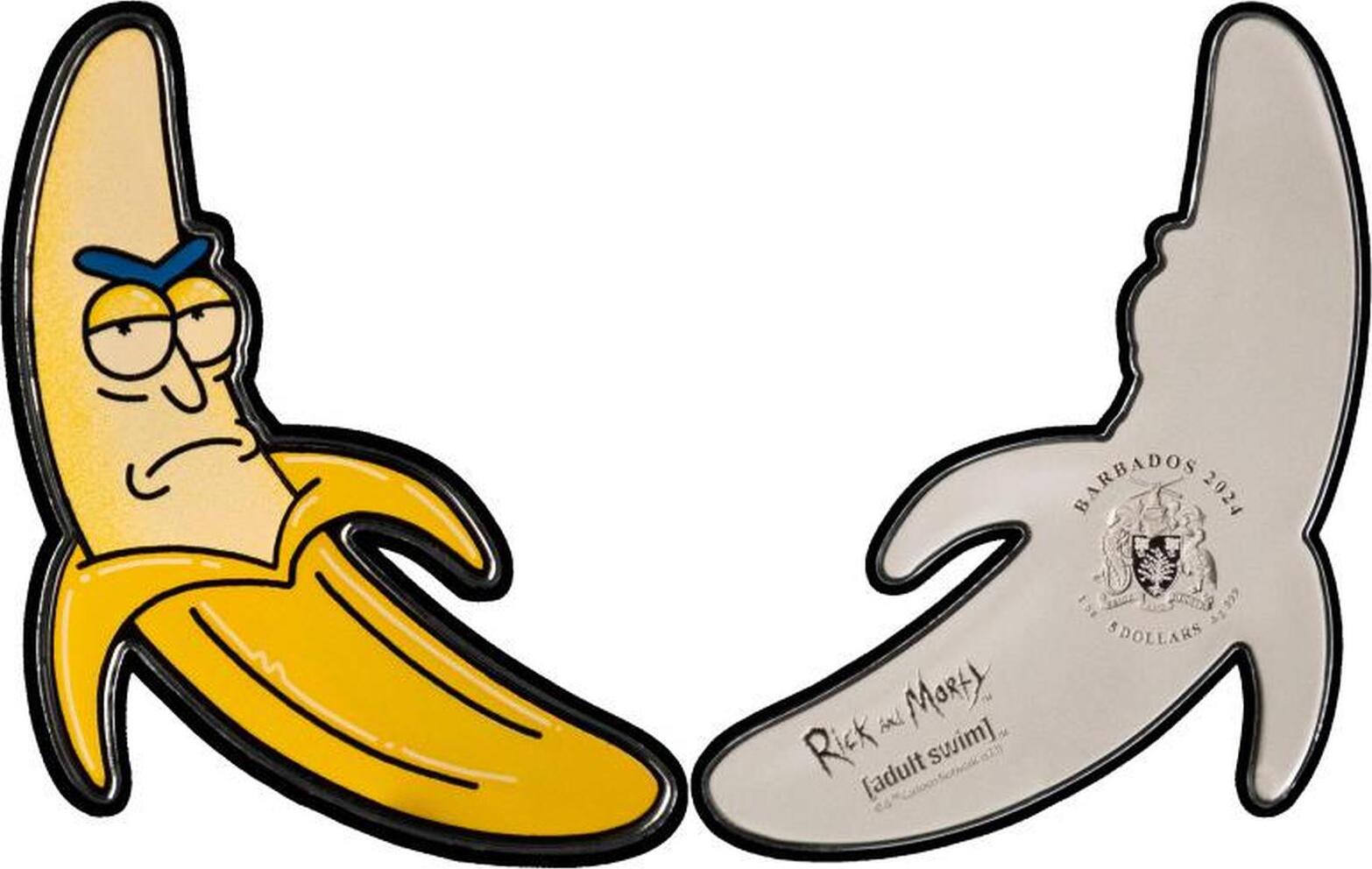 5 Dollars BANANA RICK Rick and Morty 1 Oz Silver Coin 5$ Barbados 2024 ...