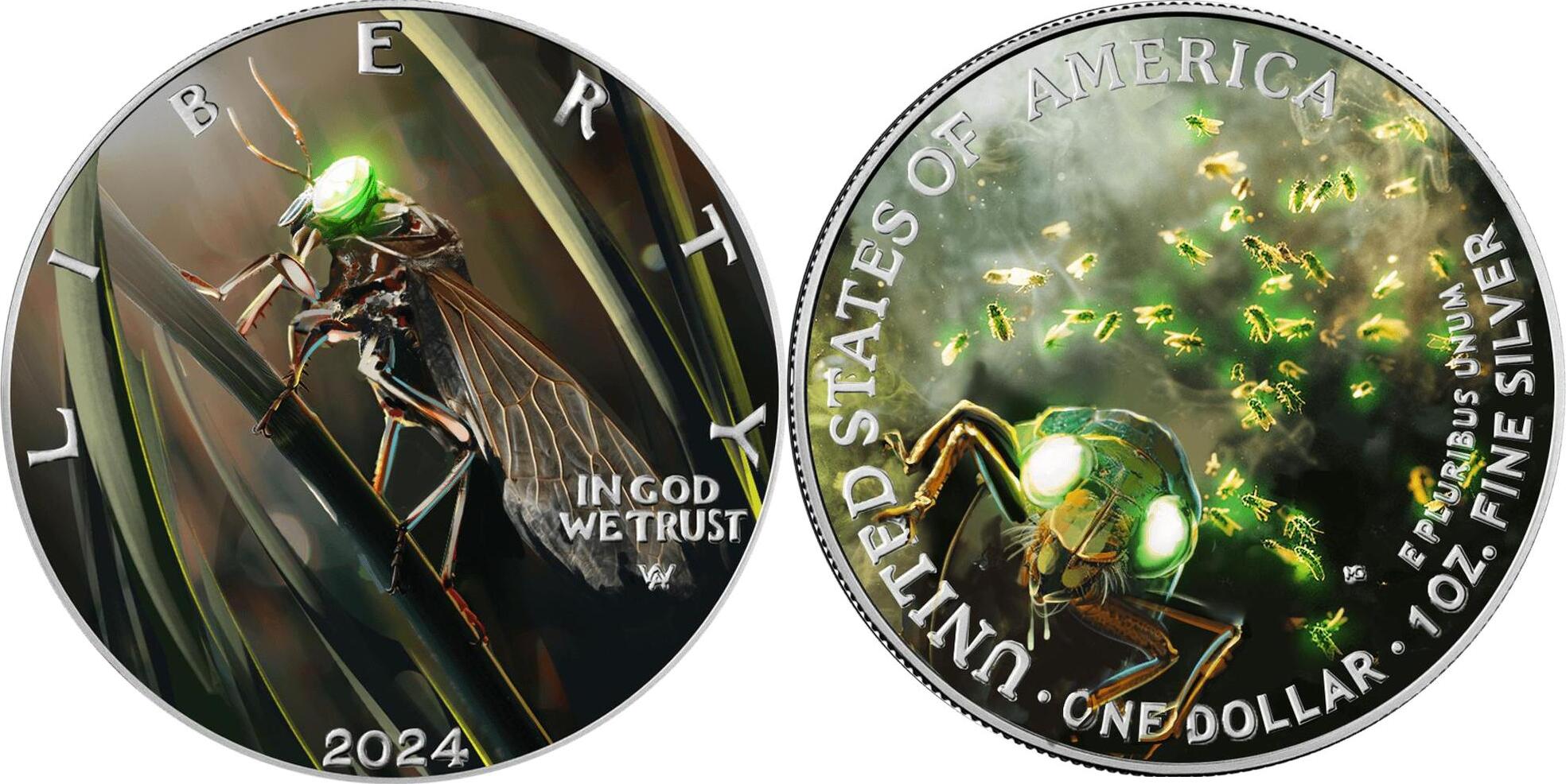 United States 1 Dollar CICADA APOCALYPSE 1 Oz Silver Coin 1$ USA 2024 ...