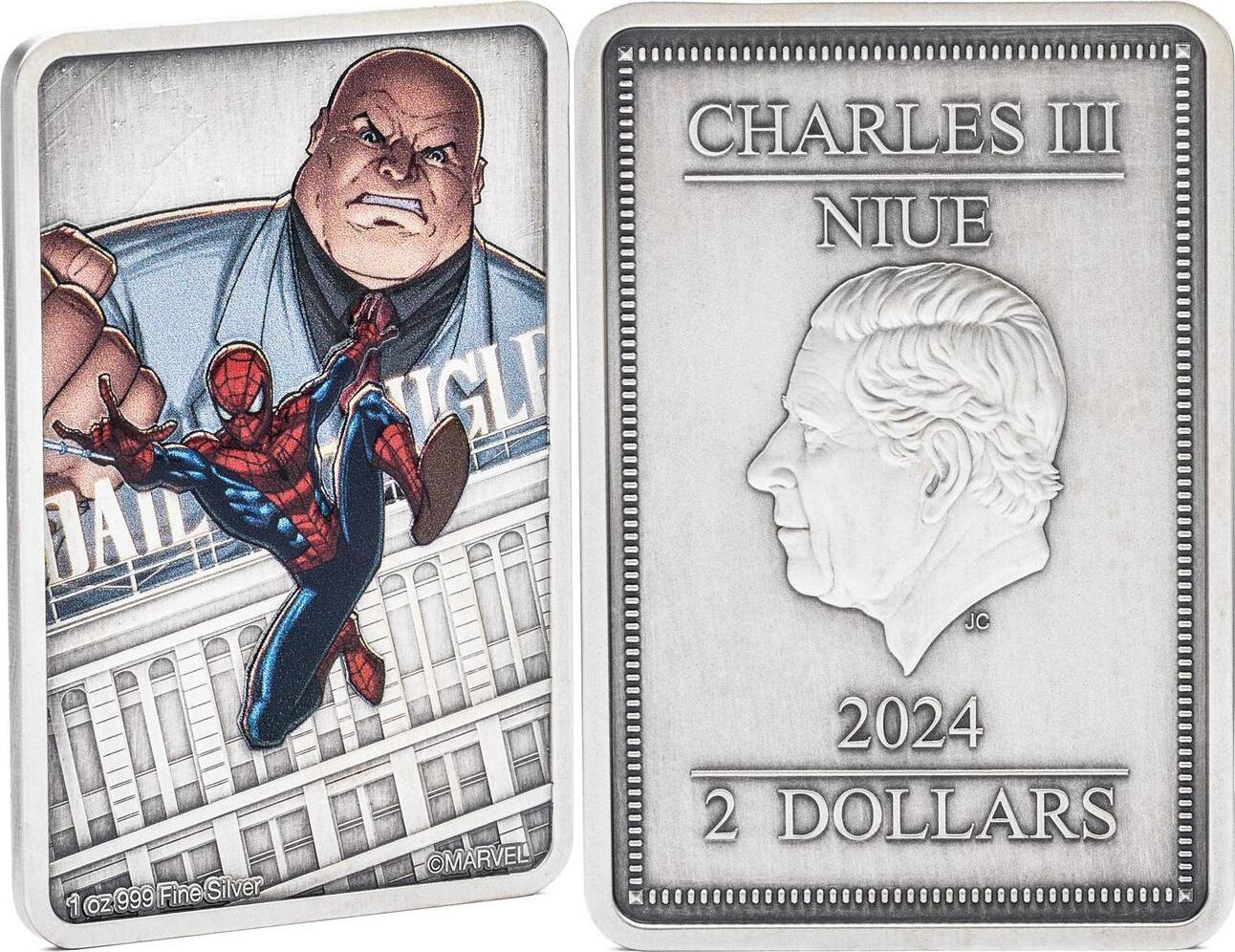 2 Dollars KINGPIN Spiderman Villains 1 Oz Silver Coin 2$ Niue 2024 ...