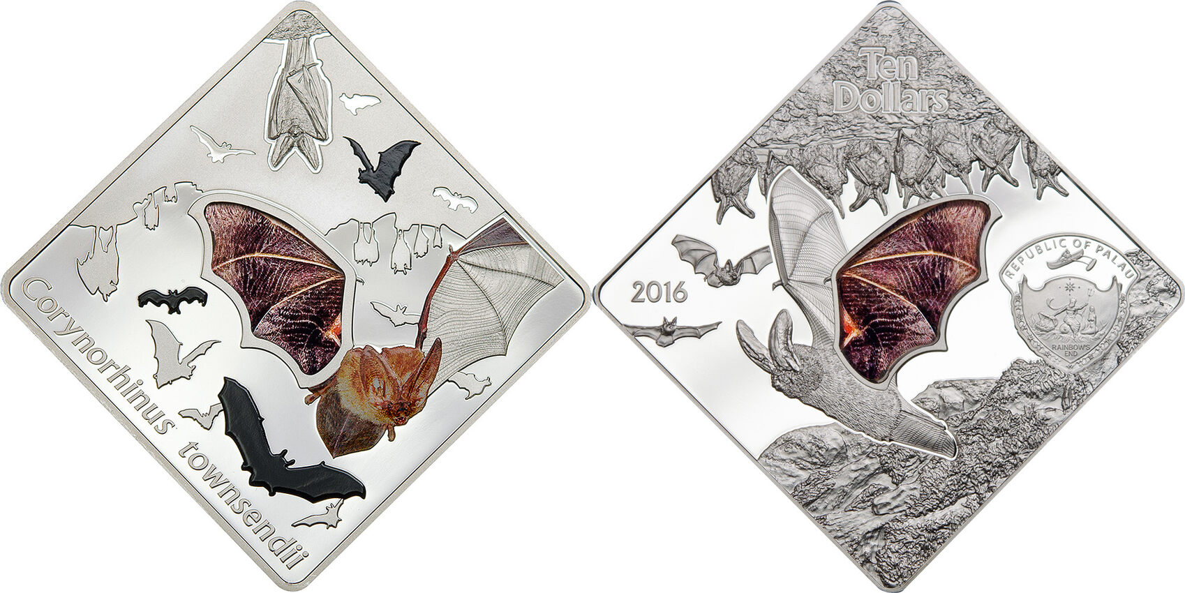 10 Dollars THE BAT Animals in Glass Glasswing Silver Coin 10$ Palau ...