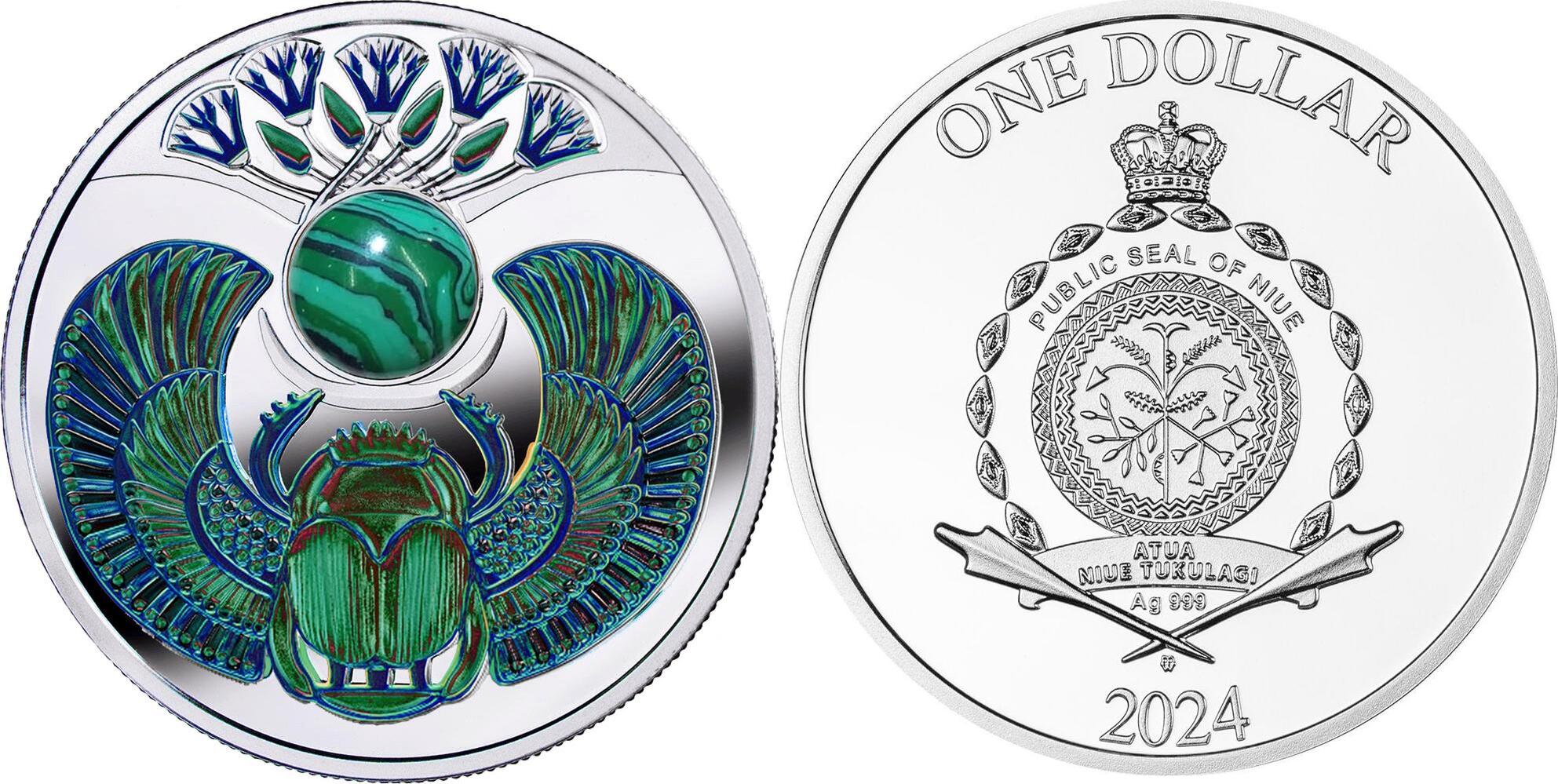 1 Dollar MALACHITE SCARAB Silver Coin 1$ Niue 2024 Proof | MA-Shops