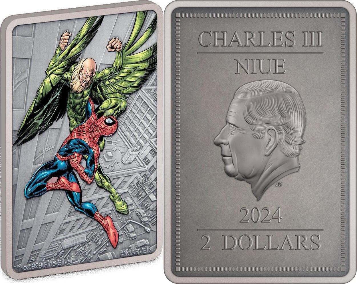 2 Dollars VULTURE Spiderman Villains 1 Oz Silver Coin 2$ Niue 2024 ...