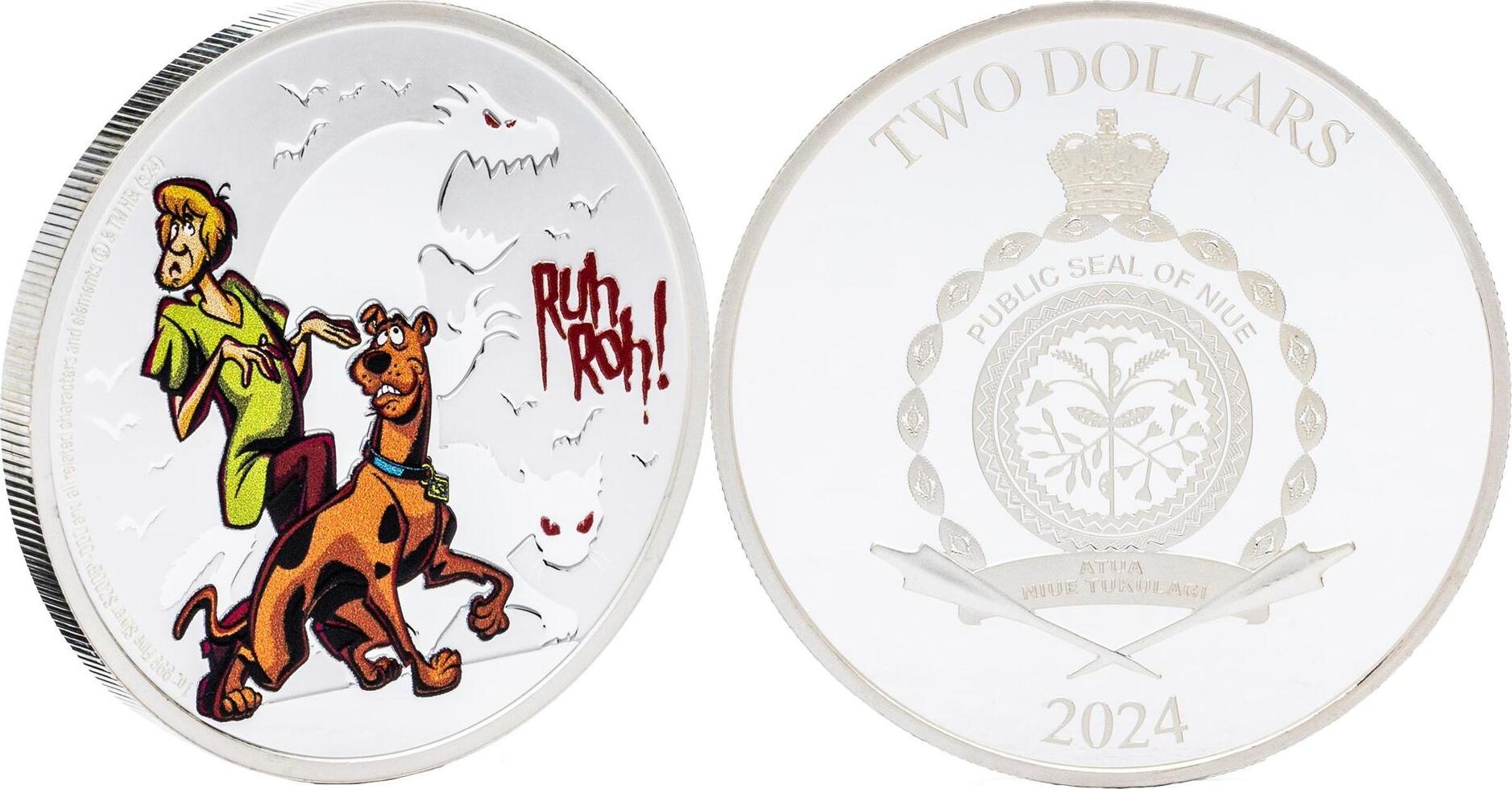 2 Dollars SCOOBY DOO RUH ROH Warner Bros 1 Oz Silver Coin 2$ Niue 2024 ...