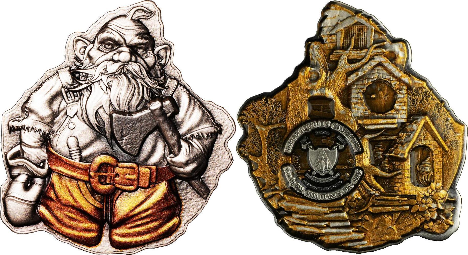 DWARF 2 Oz Silver Coin 2000 Francs CFA Cameroon 2025 Antique Finish ...