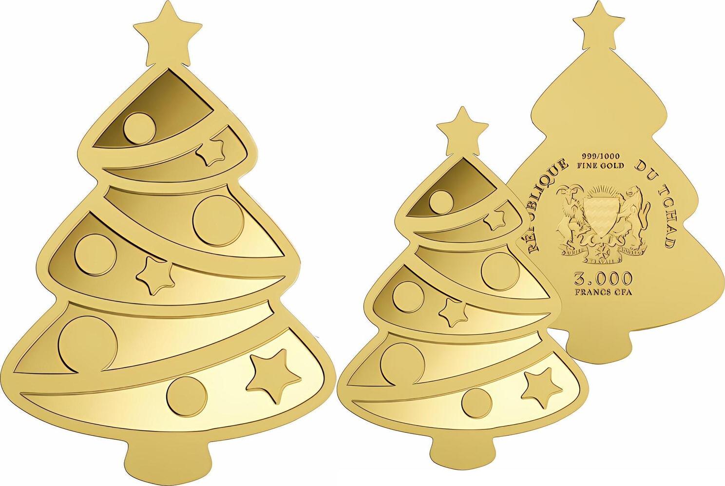 CHRISTMAS TREE 1/1000 Oz Gold Coin 3000 Francs Chad 2024 Prooflike | MA ...