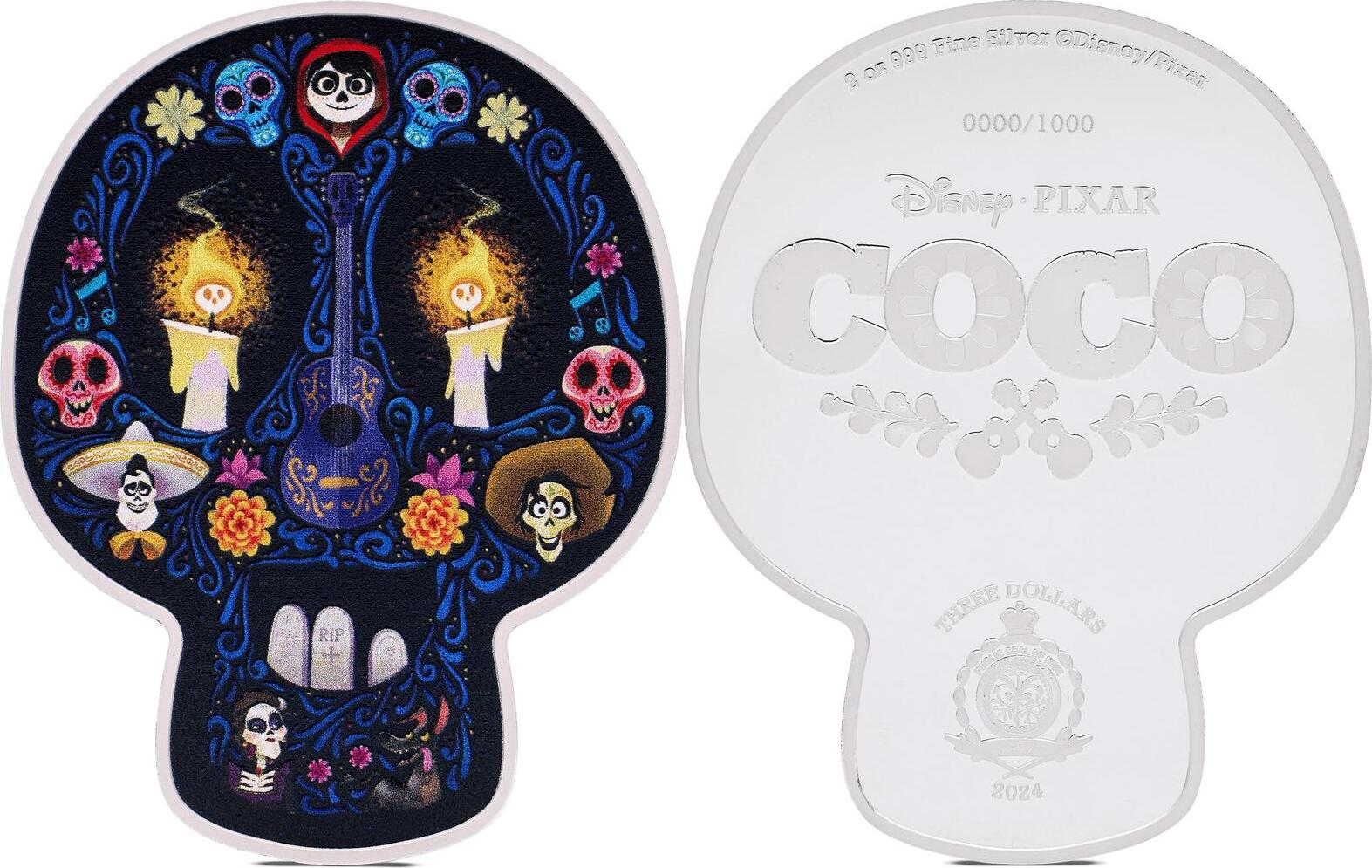 3 Dollars COCO Disney 2 Oz Silver Coin 3$ Niue 2024 Proof | MA-Shops