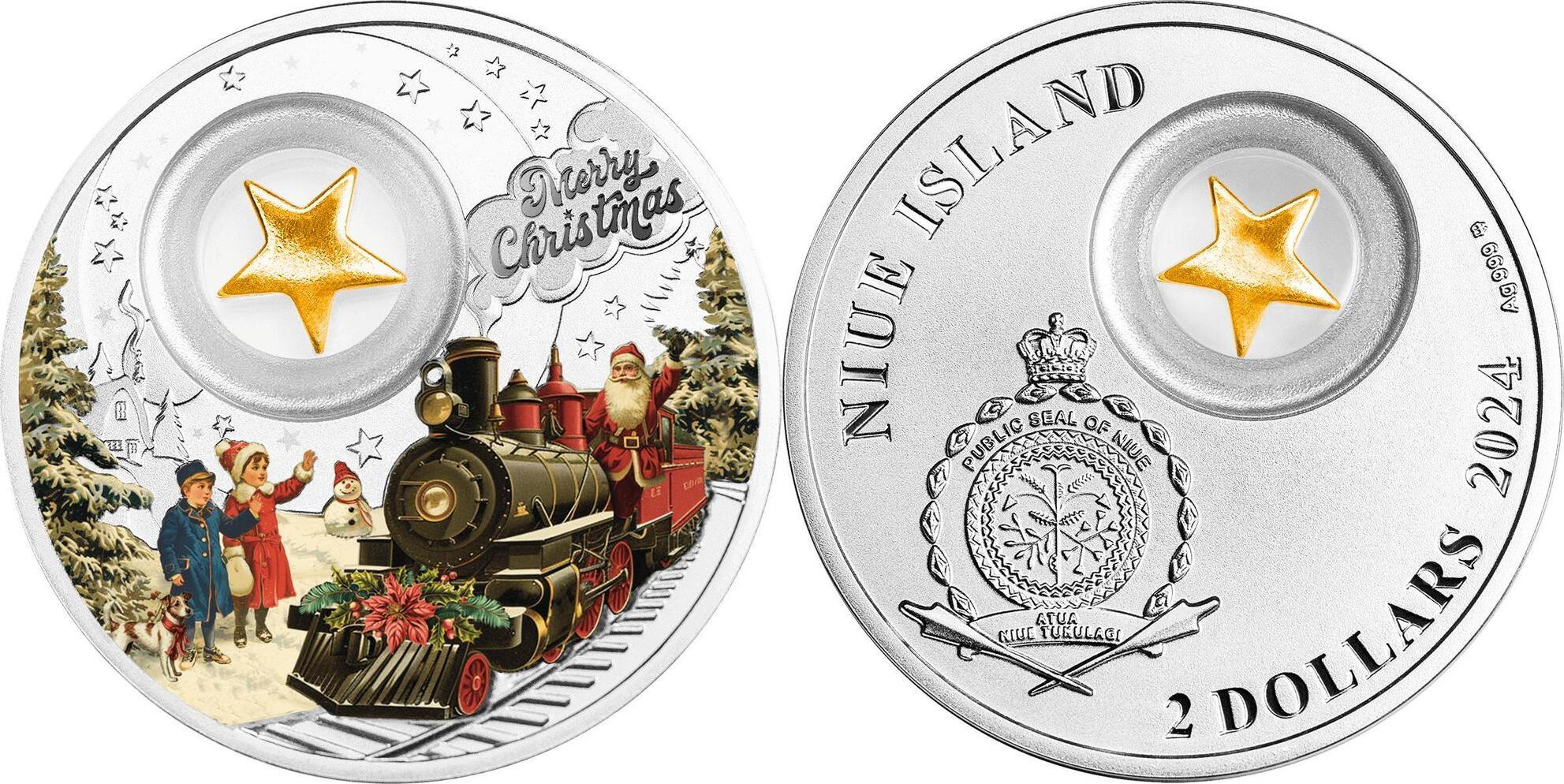2 Dollars MERRY CHRISTMAS Silver Coin 1$ Niue 2024 Proof | MA-Shops