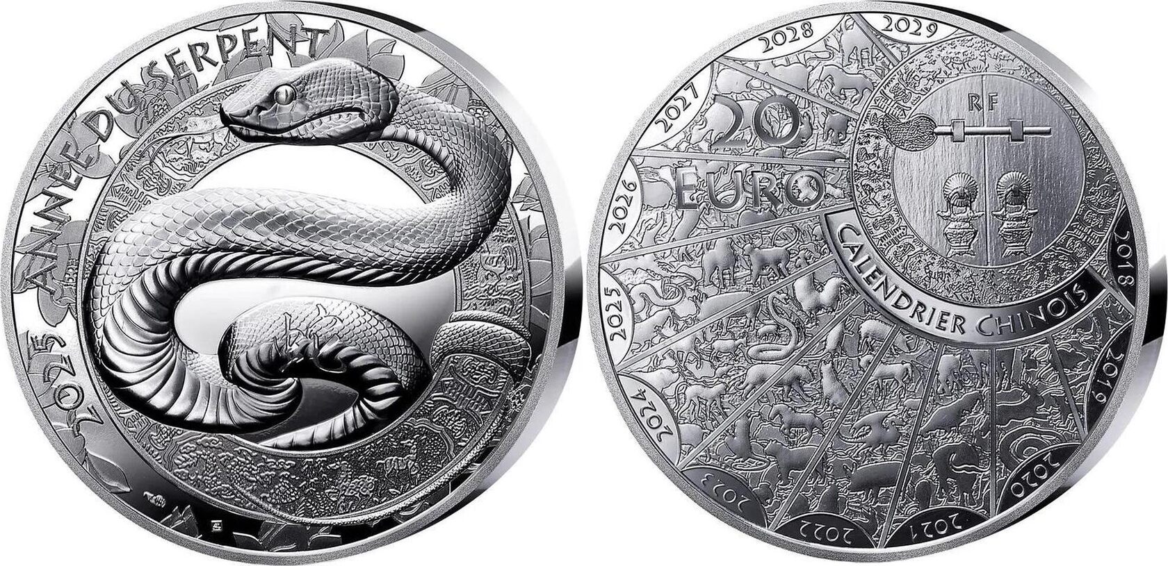 20 Euro YEAR OF THE SNAKE 1 Oz Silver Coin 20€ Euro France 2025 Proof ...