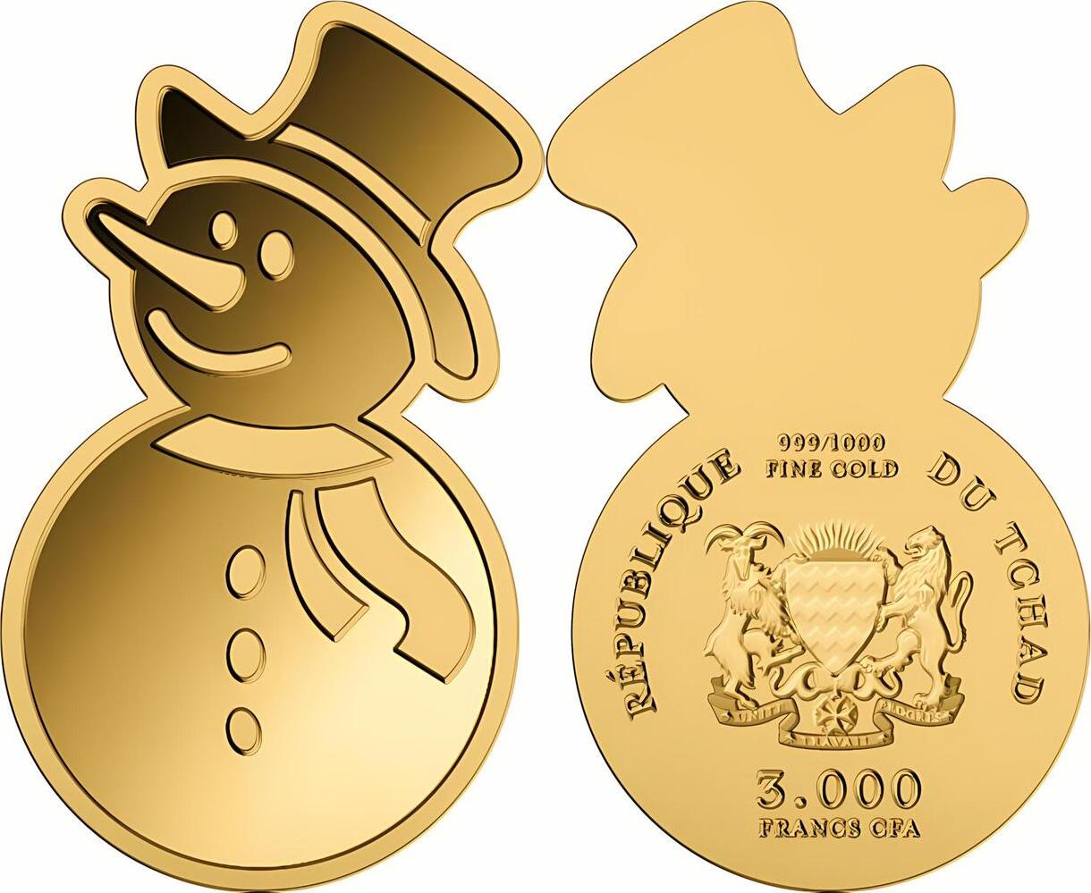SNOWMAN 1/1000 Oz Gold Coin 3000 Francs Chad Prooflike | MA-Shops