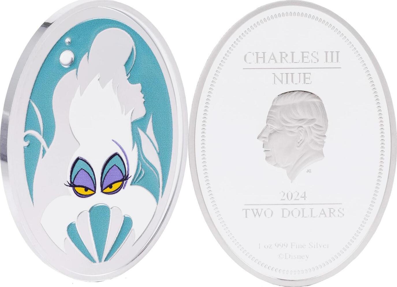 2 Dollars LITTLE MERMAID 35th Anniversary 1 Oz Silver Coin 2$ Niue 2024 ...