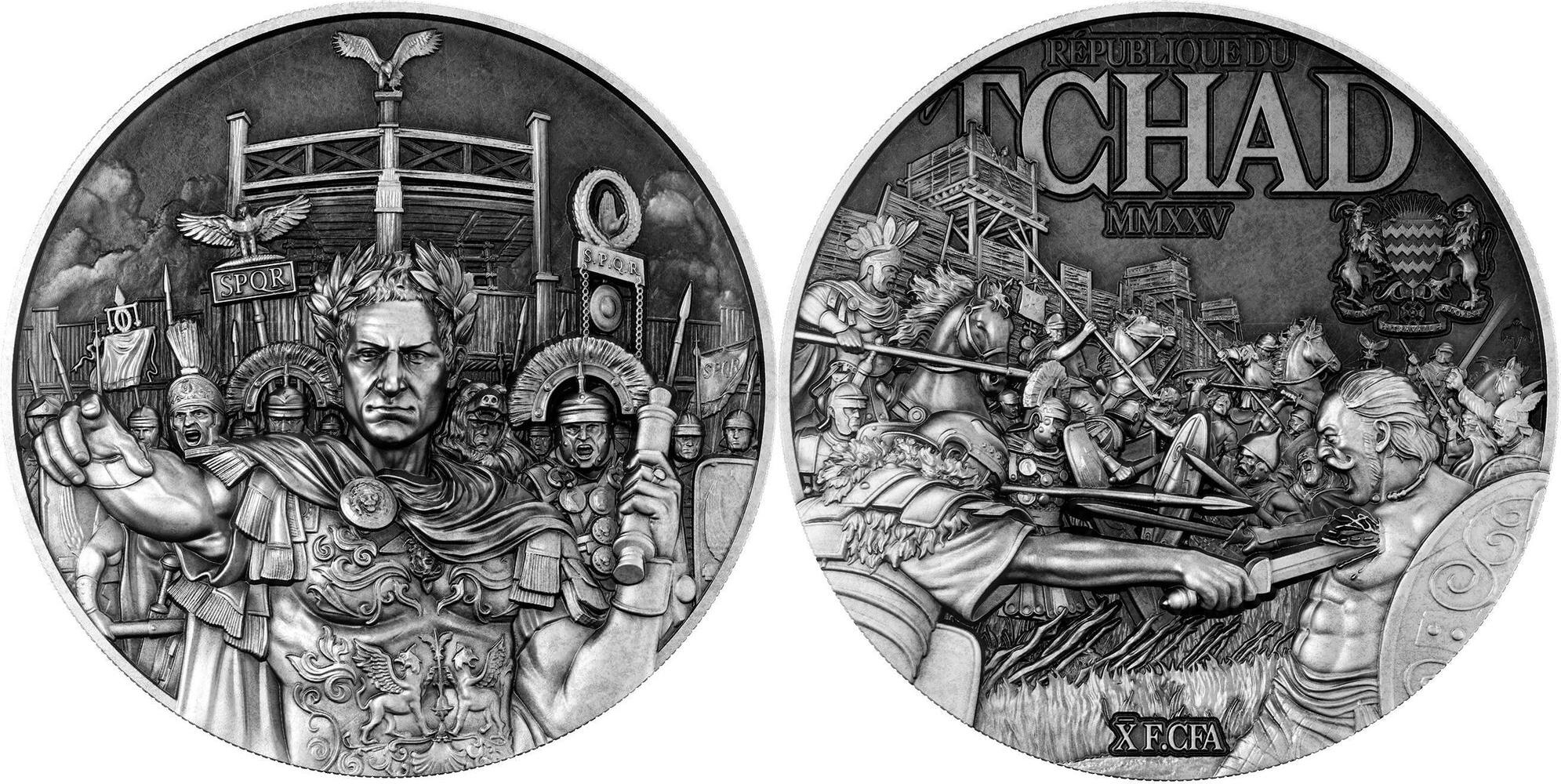 JULIUS CAESAR Masters of War 2 Oz Silver Coin 10000 Francs Chad 2025 ...