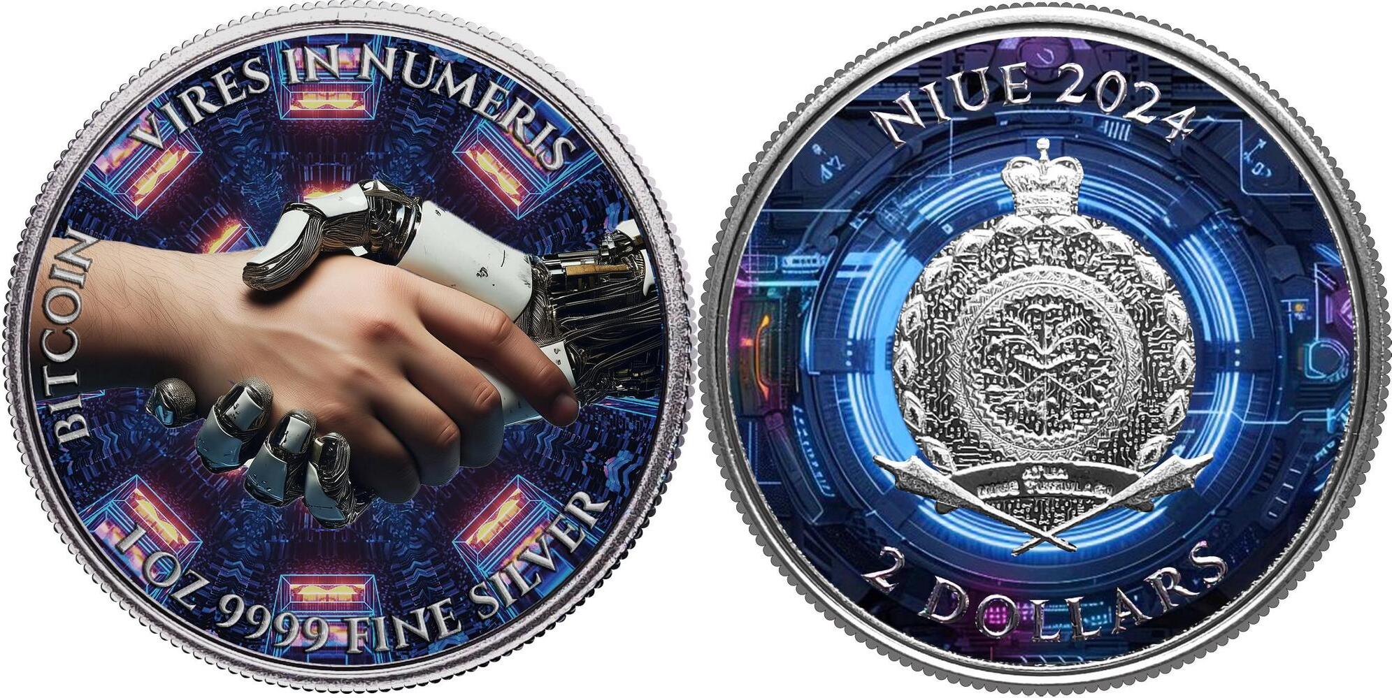 2 Dollars A NEW ERA Human Robot Alliance Bitcoin 1 Oz Silver Coin 2 ...
