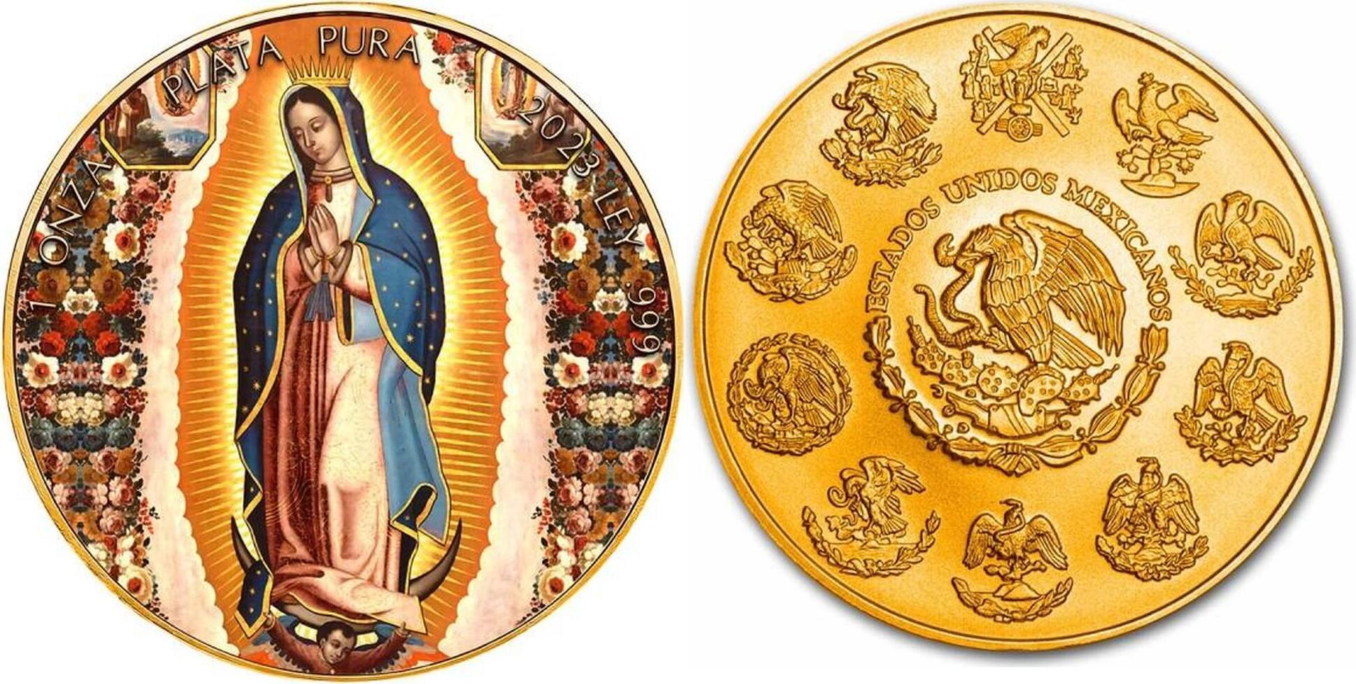 SANTA GUADALUPE Gilded Libertad 1 Oz Silver Coin Mexico 2023 BU ...