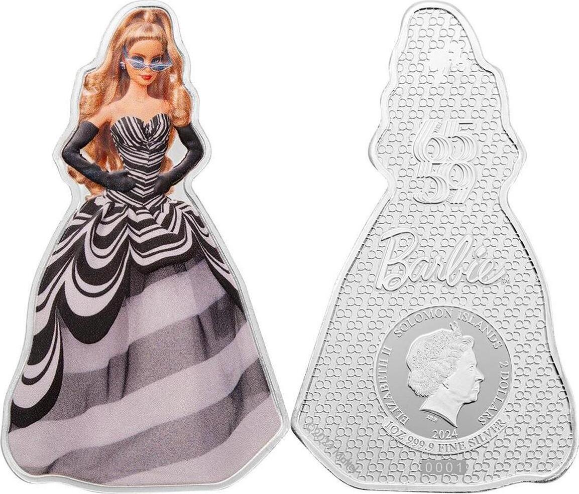 2 Dollars BLUE SAPPHIRE BARBIE 65th Anniversary 1 Oz Silver Coin 2 ...
