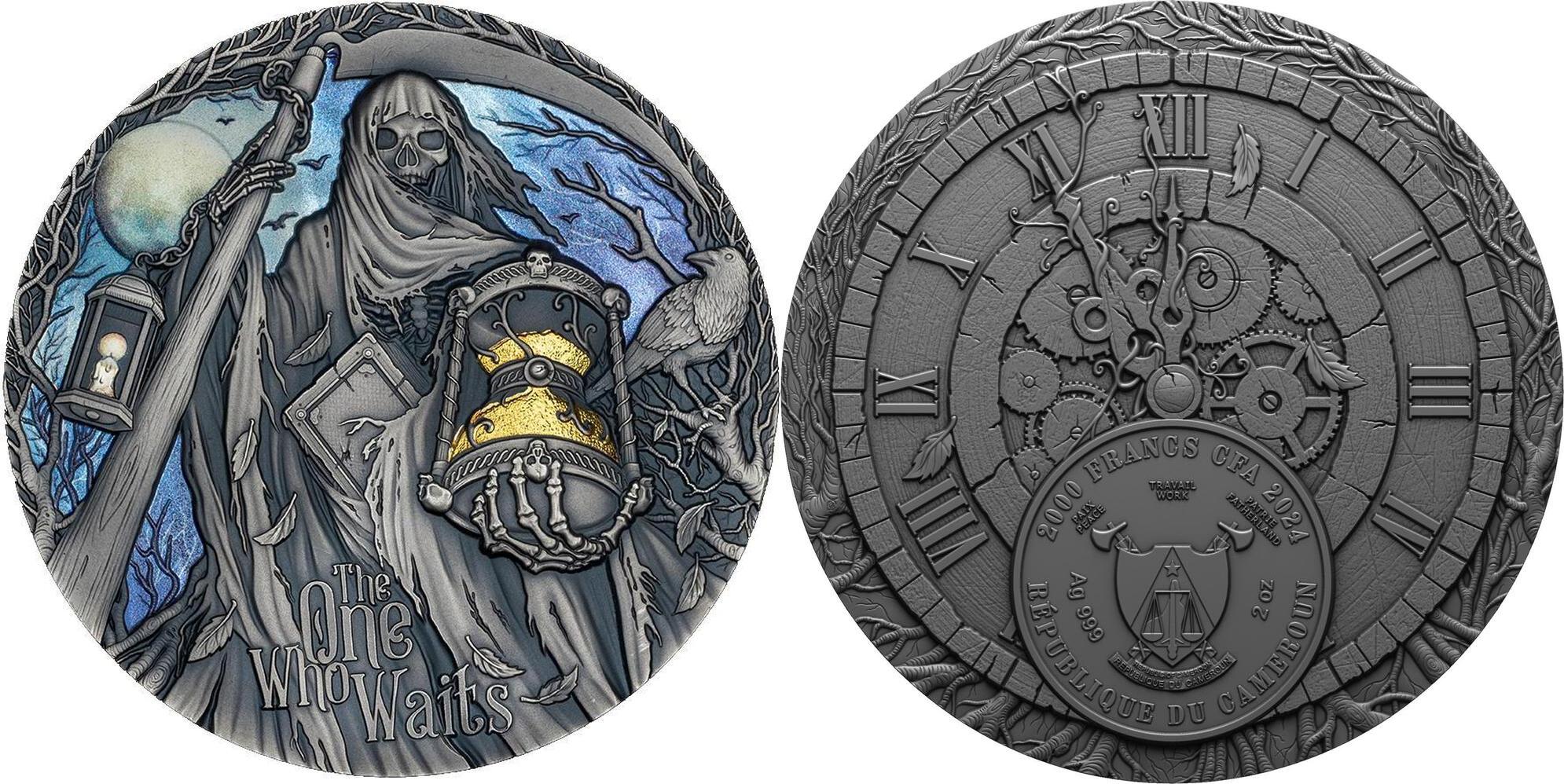 GRIM REAPER THE ONE WHO WAITS 2 Oz Silver Coin 2000 Francs Cameroon ...