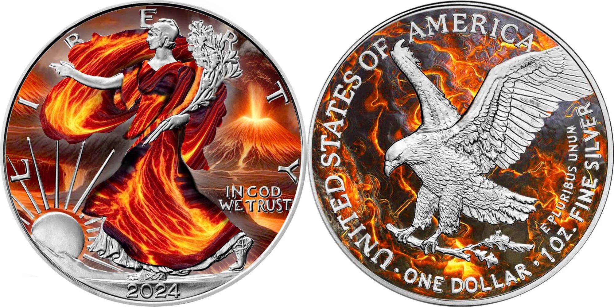 United States 1 Dollar LAVA EMBRACE Walking Liberty 1 Oz Silver Coin 1 ...