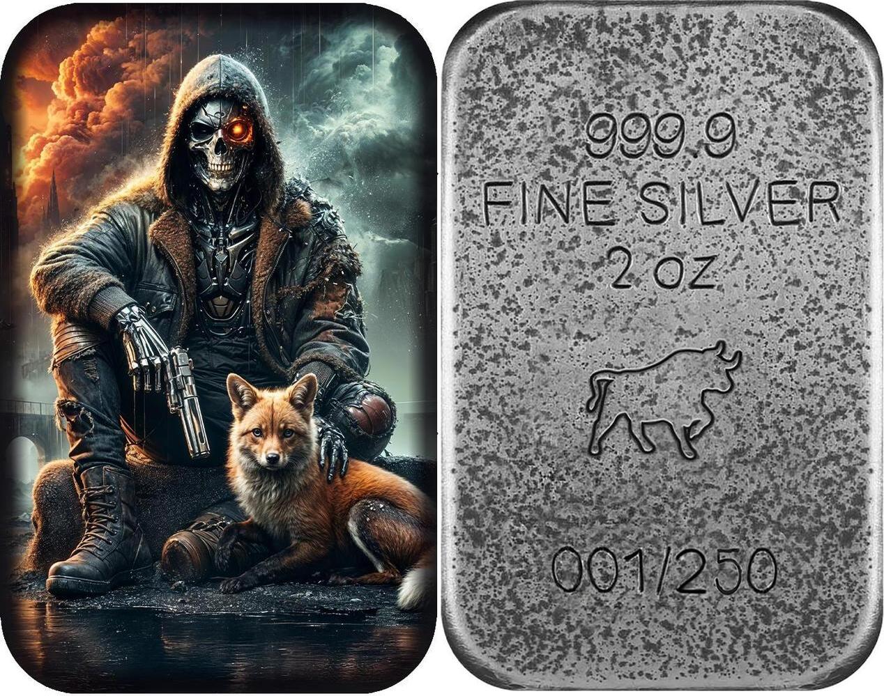TERMINATOR AND FOX 2 Oz Silver Cast Bar 2025 Antique Finish | MA-Shops
