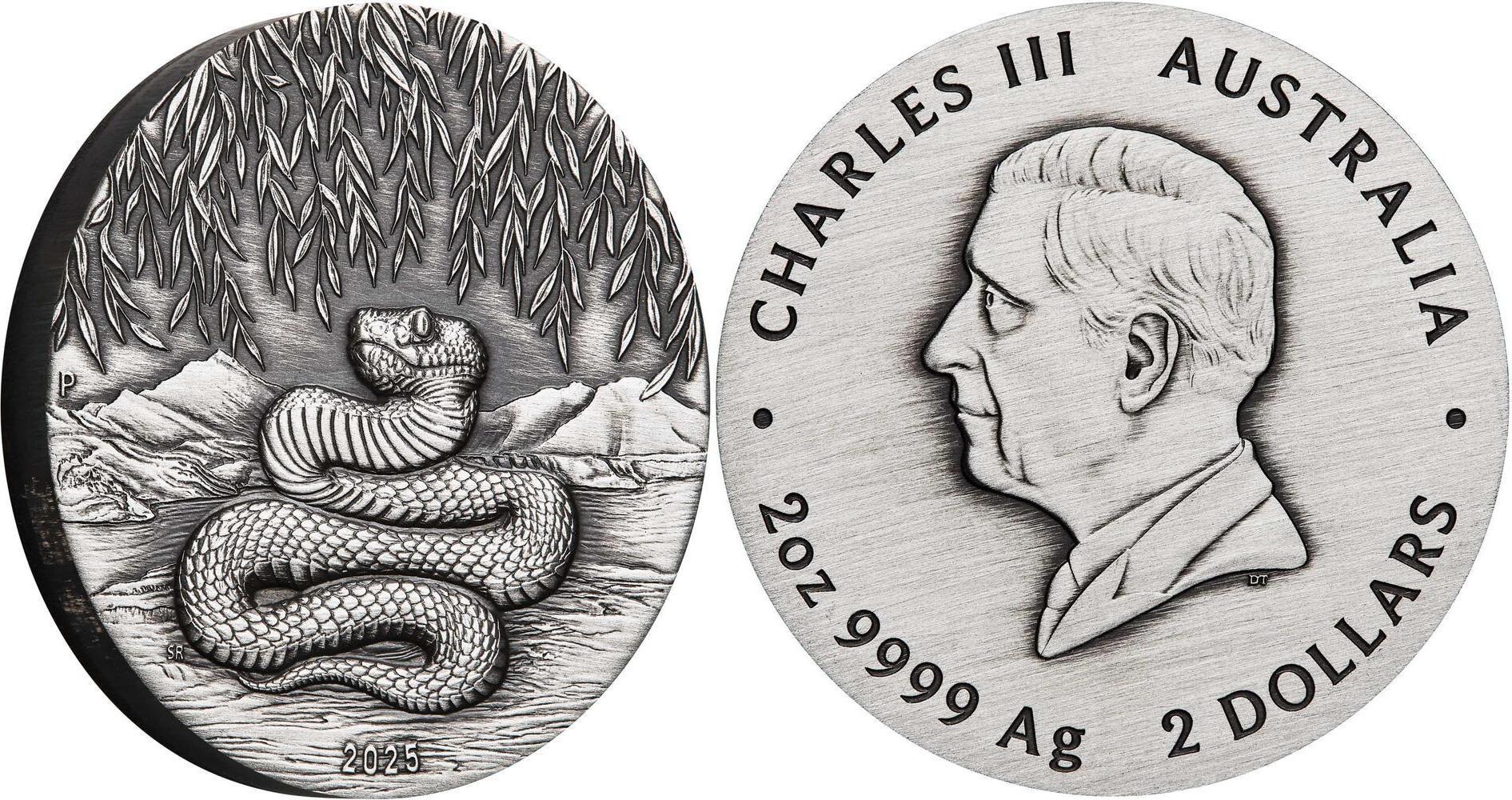 1 Dollar SNAKE Lunar Year Series III 2 Oz Silver Antiqued Coin 1 ...
