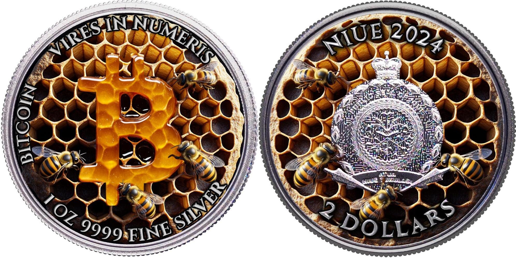 2 Dollars BEE Bitcoin 1 Oz Silver Coin 2$ Niue 2024 BU - Brilliant ...