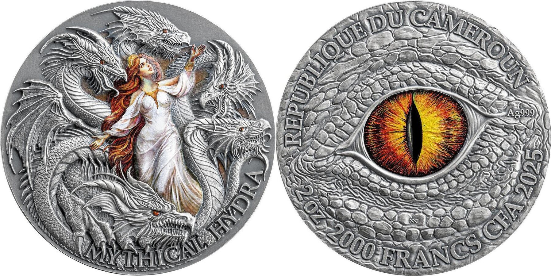 MYTHICAL HYDRA Dragonology 2 Oz Silver Coin 2000 Francs Cameroon 2025 ...