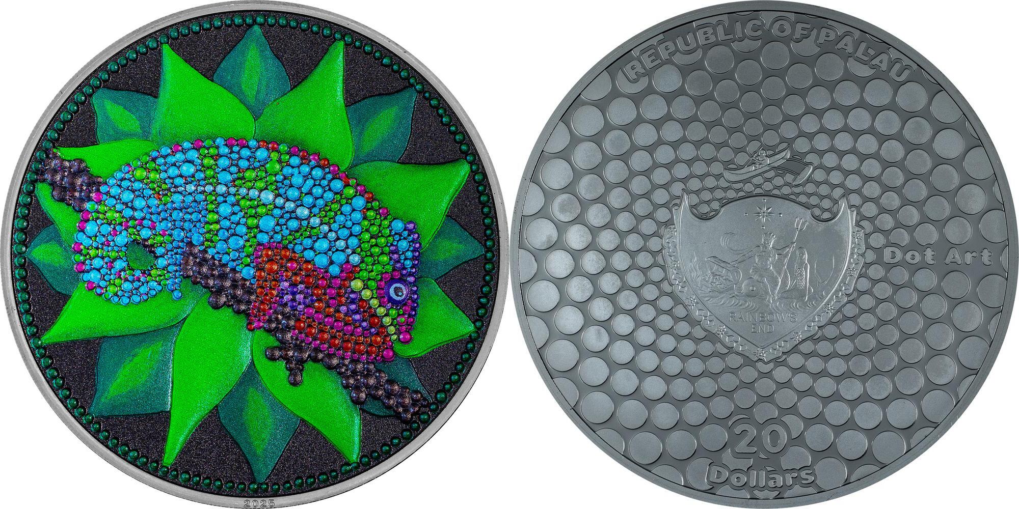 20 Dollars CHAMELEON Dot Art 3 Oz Silver Coin 20$ Palau 2025 Black ...