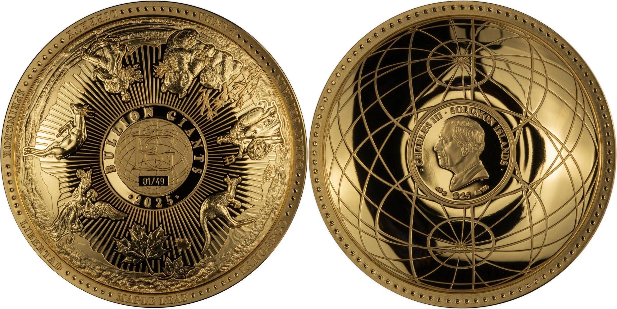 25 Dollars BULLION GIANTS Gold Coin 25$ Solomon Islands 2025 Prooflike ...
