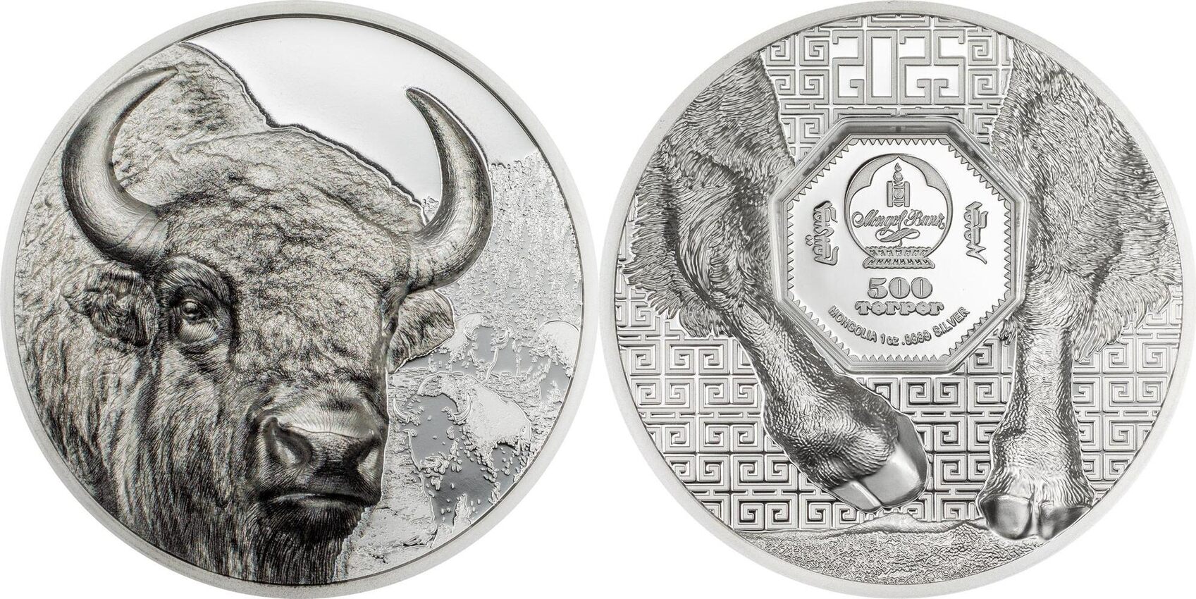 BISON Wild Mongolia 1 Oz Silver Coin 500 Togrog Mongolia 2025 Proof ...