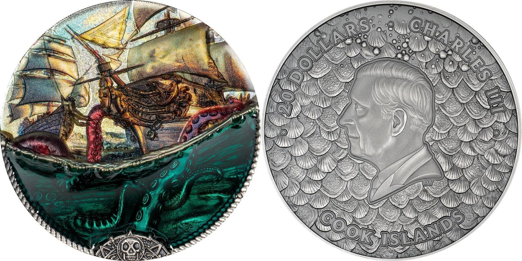 20 Dollars SEA MONSTER Underwater Fantasy 3 Oz Silver Coin 20$ Cook ...