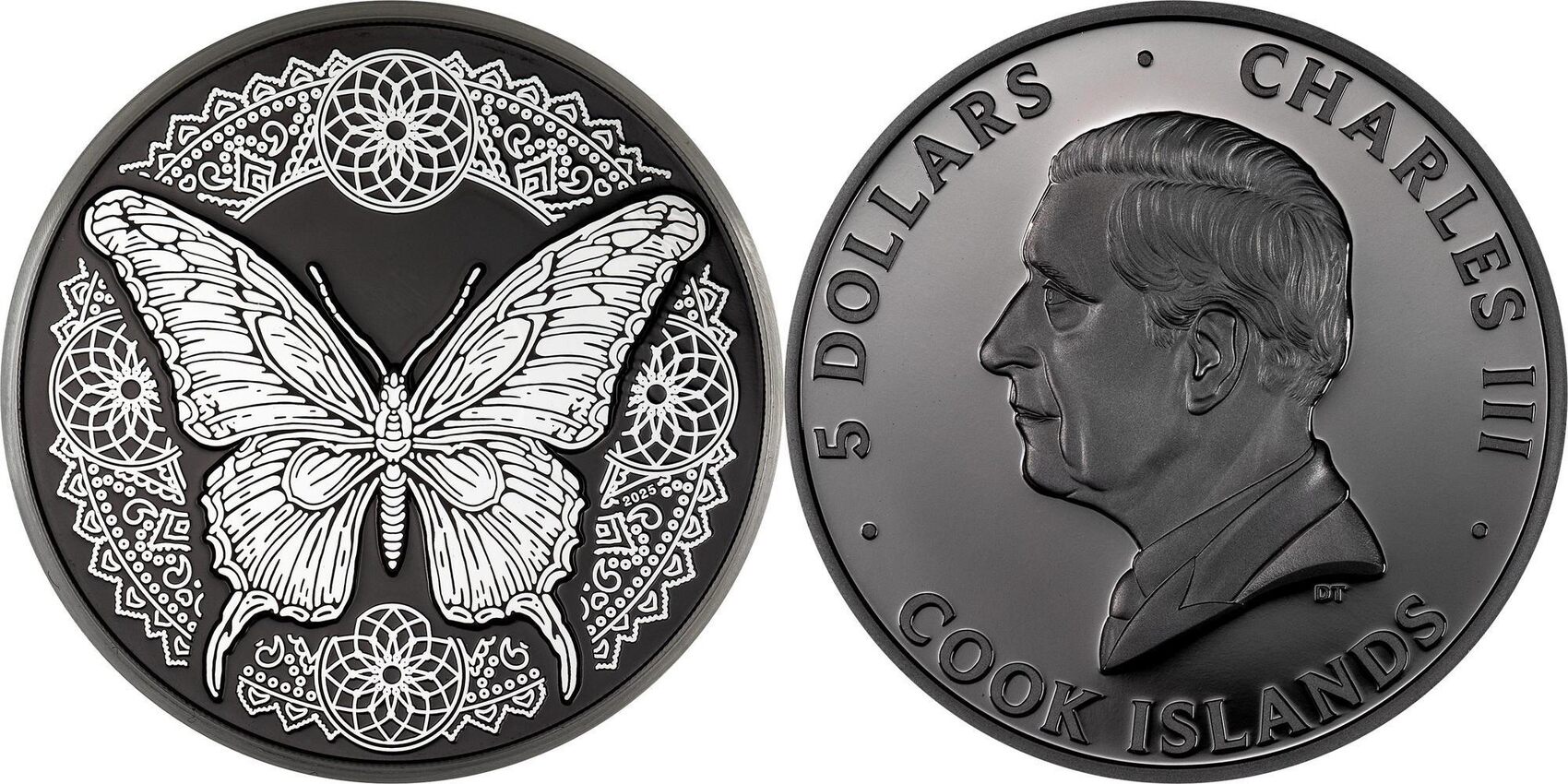 5 Dollars BUTTERFLY Nano Shine 1 Oz Silver Coin 5$ Cook Islands 2025 ...