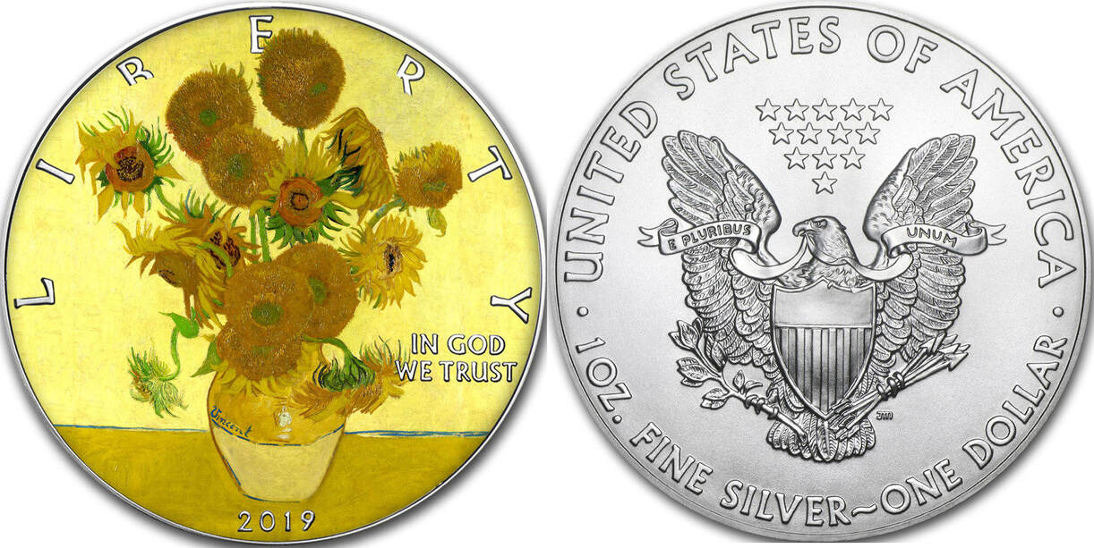 United States 1 Dollar SUNFLOWERS Van Gogh Walking Liberty 1 Oz Silver ...