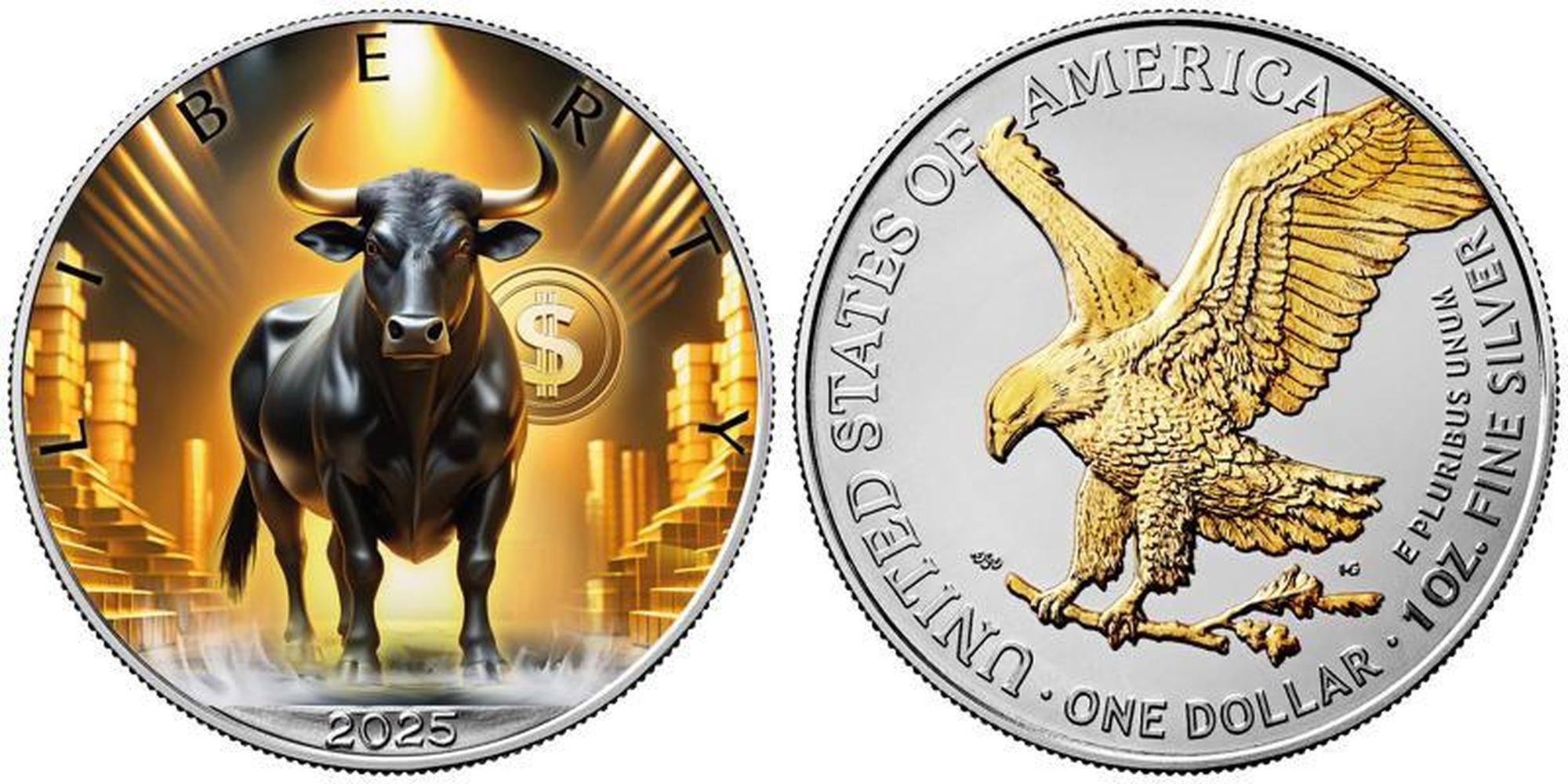 United States 1 Dollar DOLLAR BULL 1 Oz Silver Coin 1$ USA 2025 BU ...